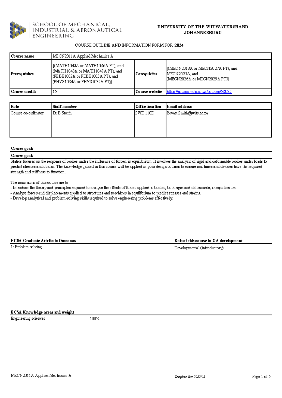 2024 Course Outline - MECN2011 A - COURSE OUTLINE AND INFORMATION FORM ...
