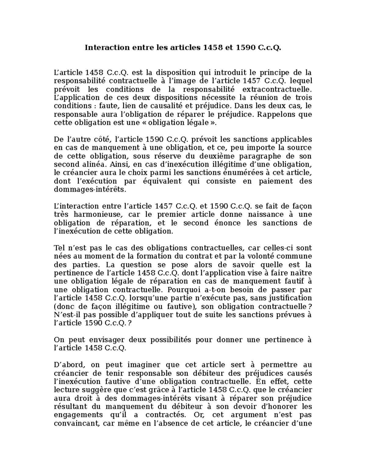 Interaction entre les articles 1458 et 1590 - Interaction entre les ...