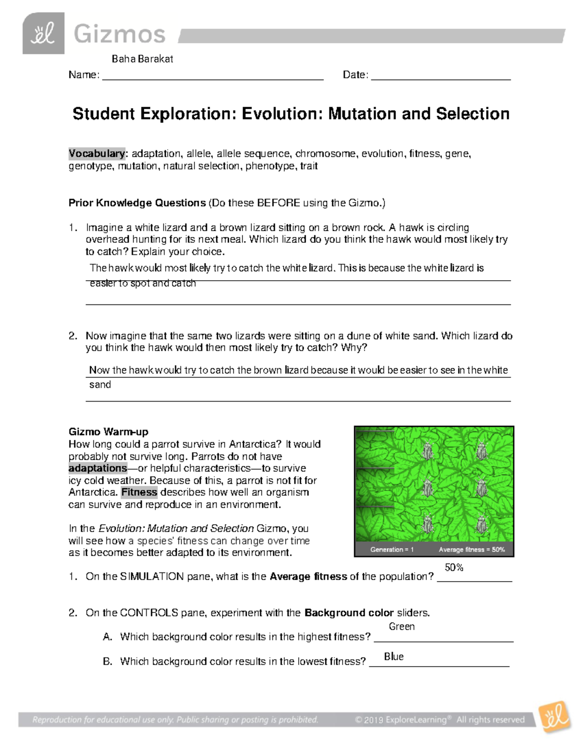 Kami Export - Baha Barakat - Evolution Mutation Selection SE - Name: - Studocu