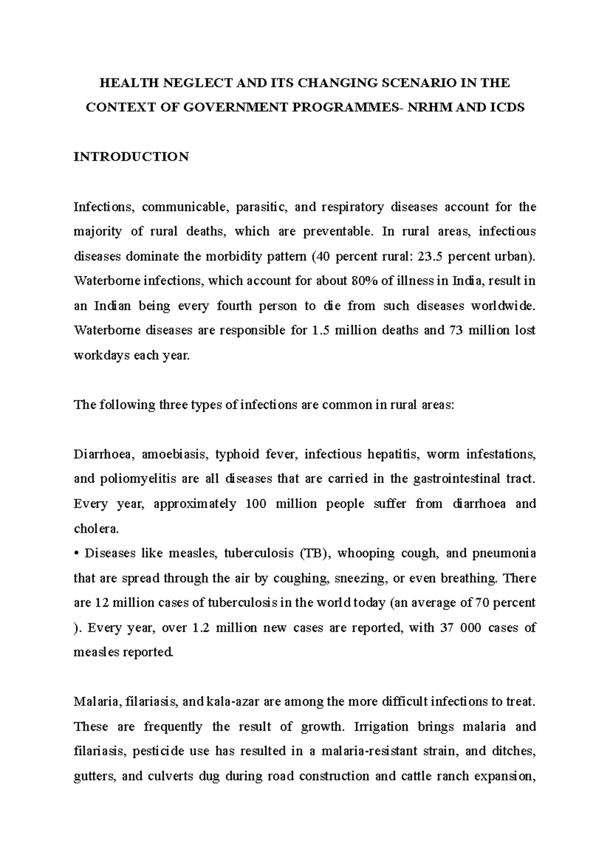 Health neglect and its changing scenario in the context of government ...