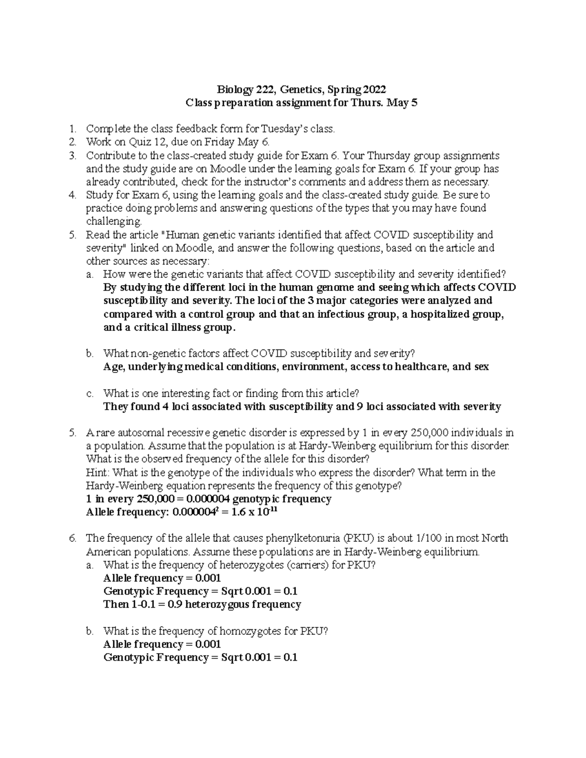 Class Prep For 5-5-Hardy Weinberg And Review - Biology 222, Genetics ...