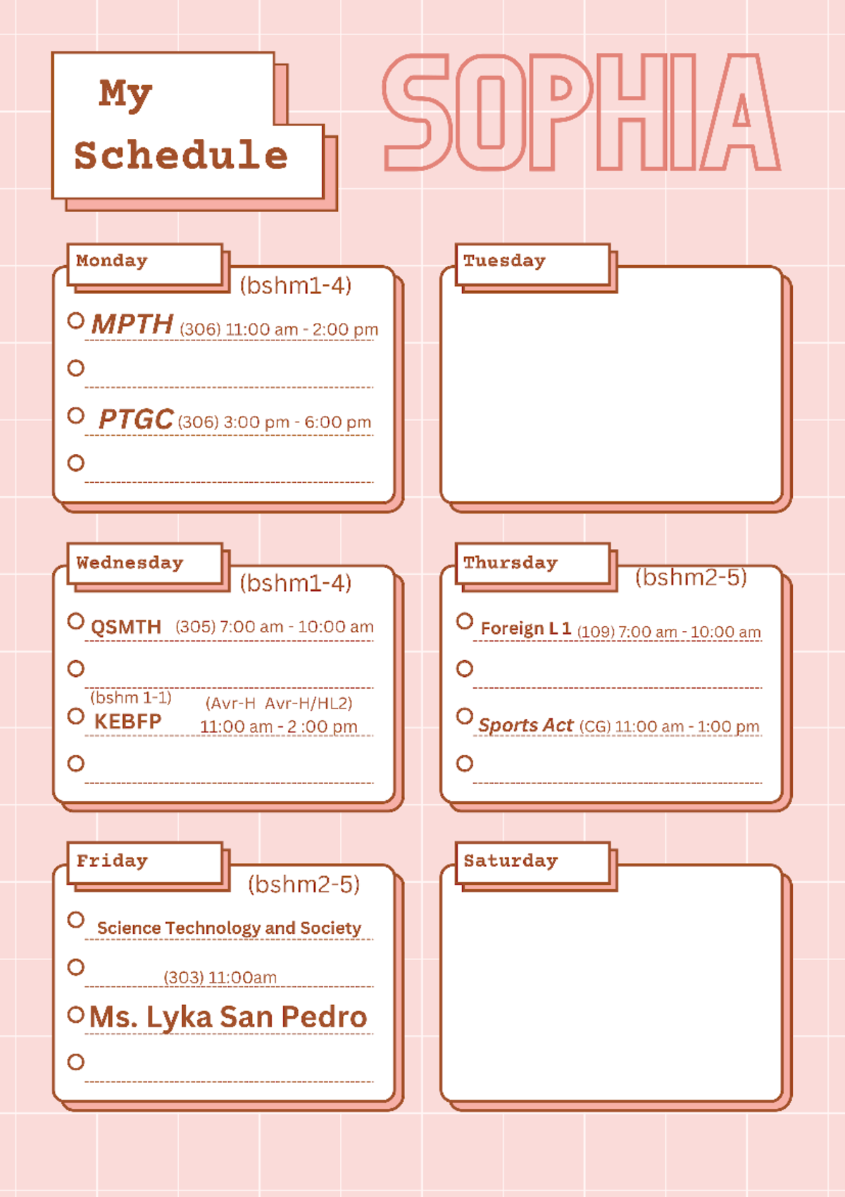 Orange Blue Gradient Weekly Schedule Planner - College of Hospitality ...