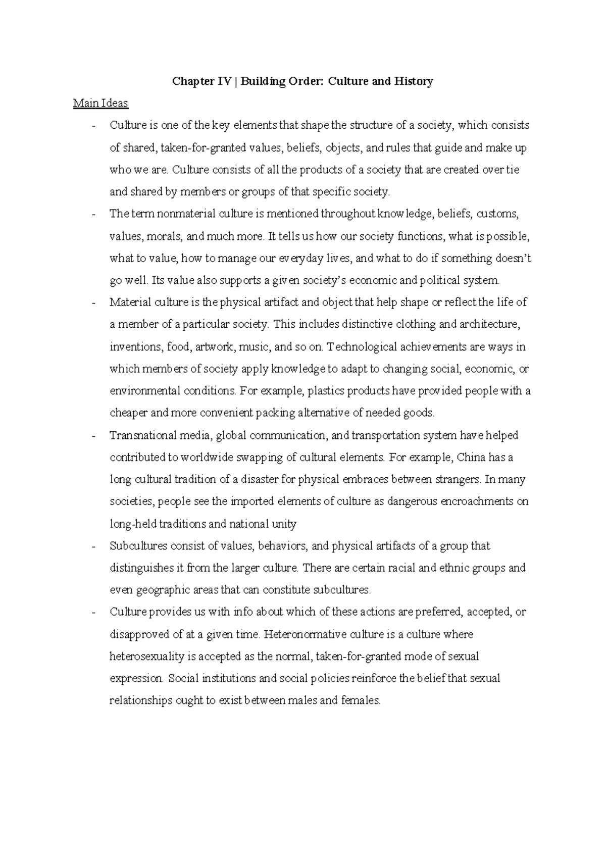 Sociology 101 - Notes for Chapter 4 - Chapter IV | Building Order ...