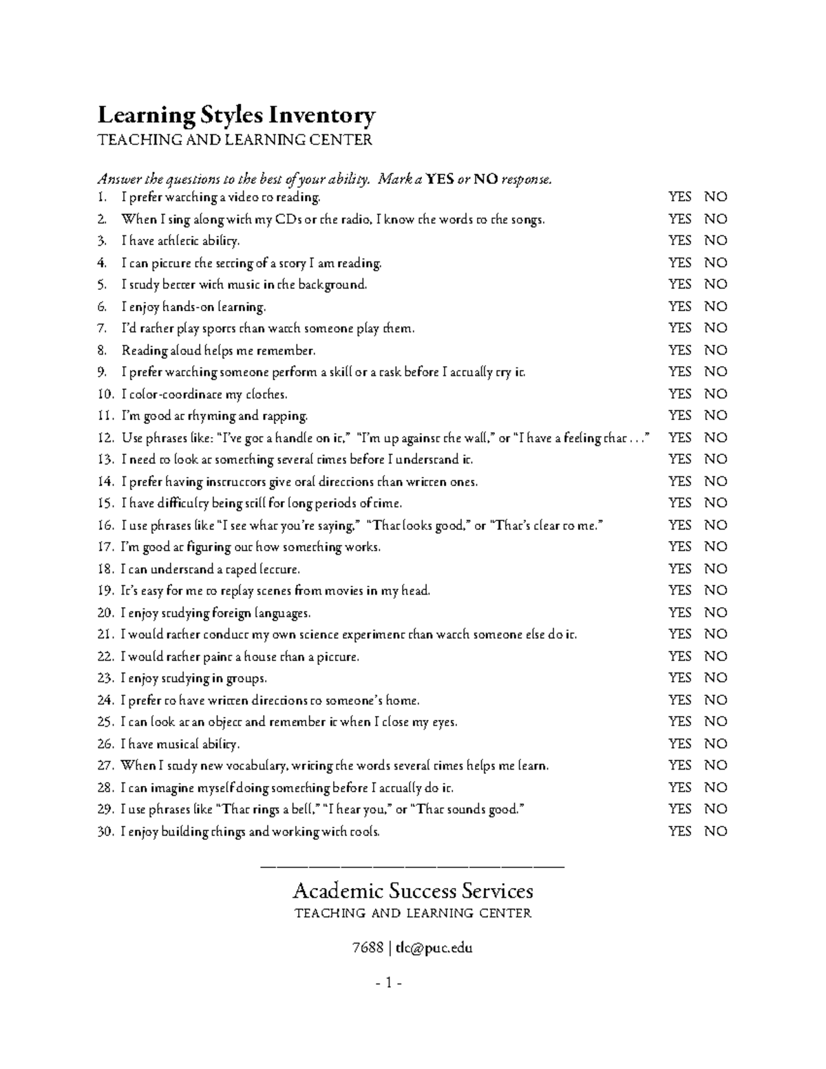 Appendix 1 (Learning Styles Inventory Topic 1) - Study Skills - UiTM ...