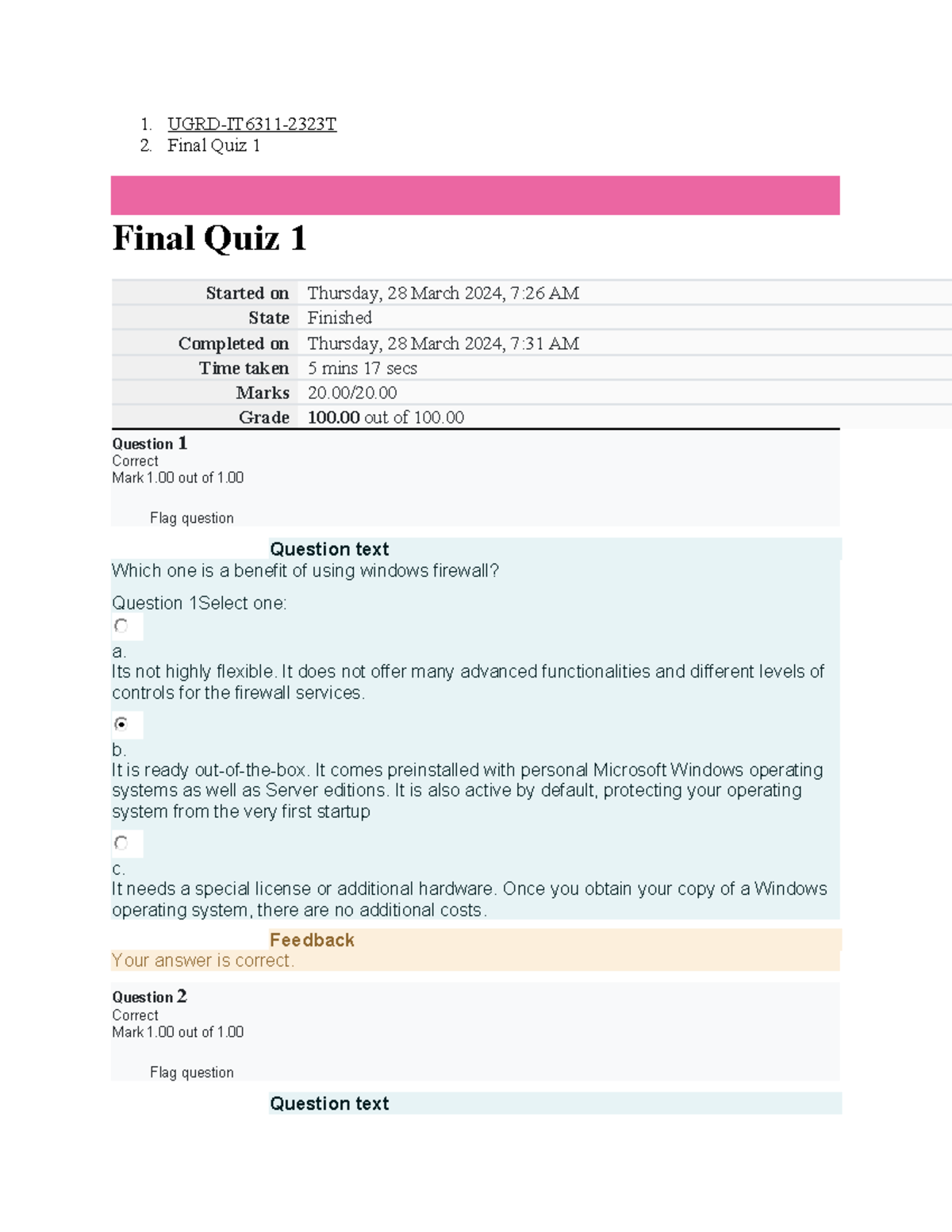 UGRD-IT6311 Network Infrastructure and Directory Services Final Quizzes - 1. UGRD-IT6311-2323T 2 ...