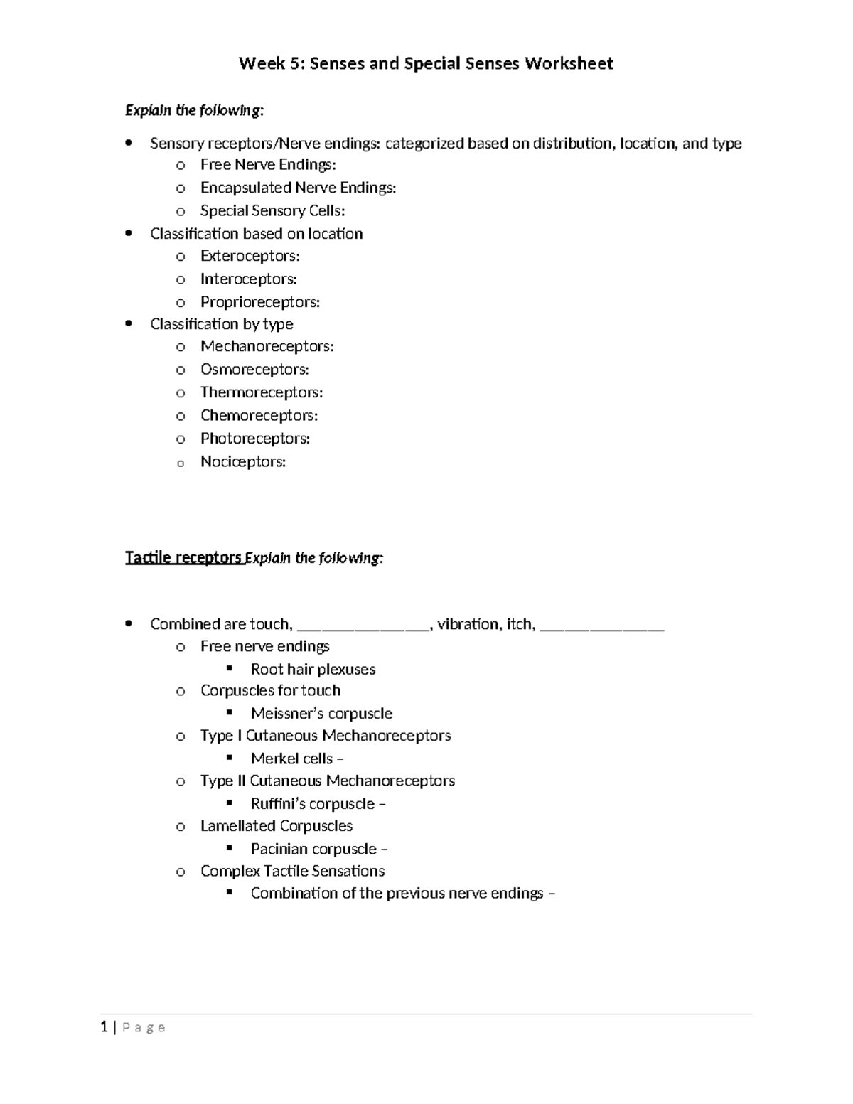 BIOS252 Week 5 Senses and Special Senses - Week 5: Senses and Special ...