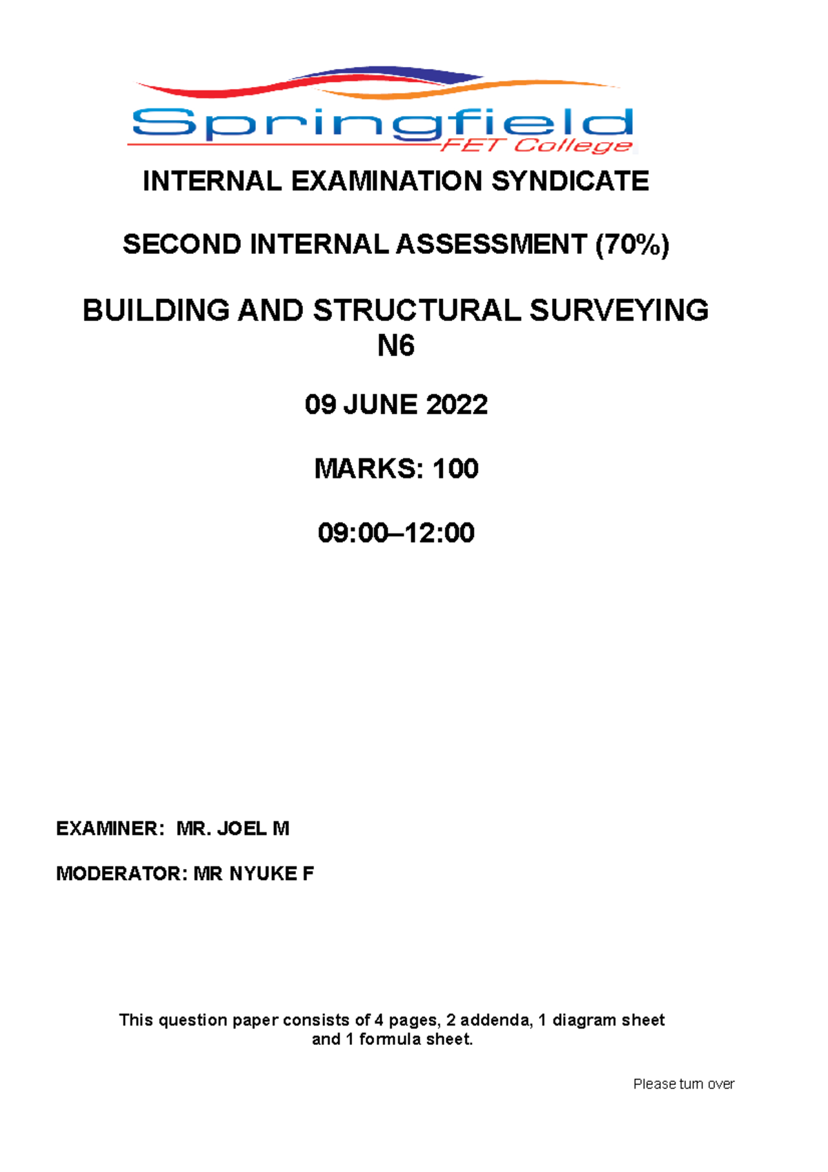 BUILDING AND STRUCTURAL CONSTRUCTION. - INTERNAL EXAMINATION SYNDICATE ...