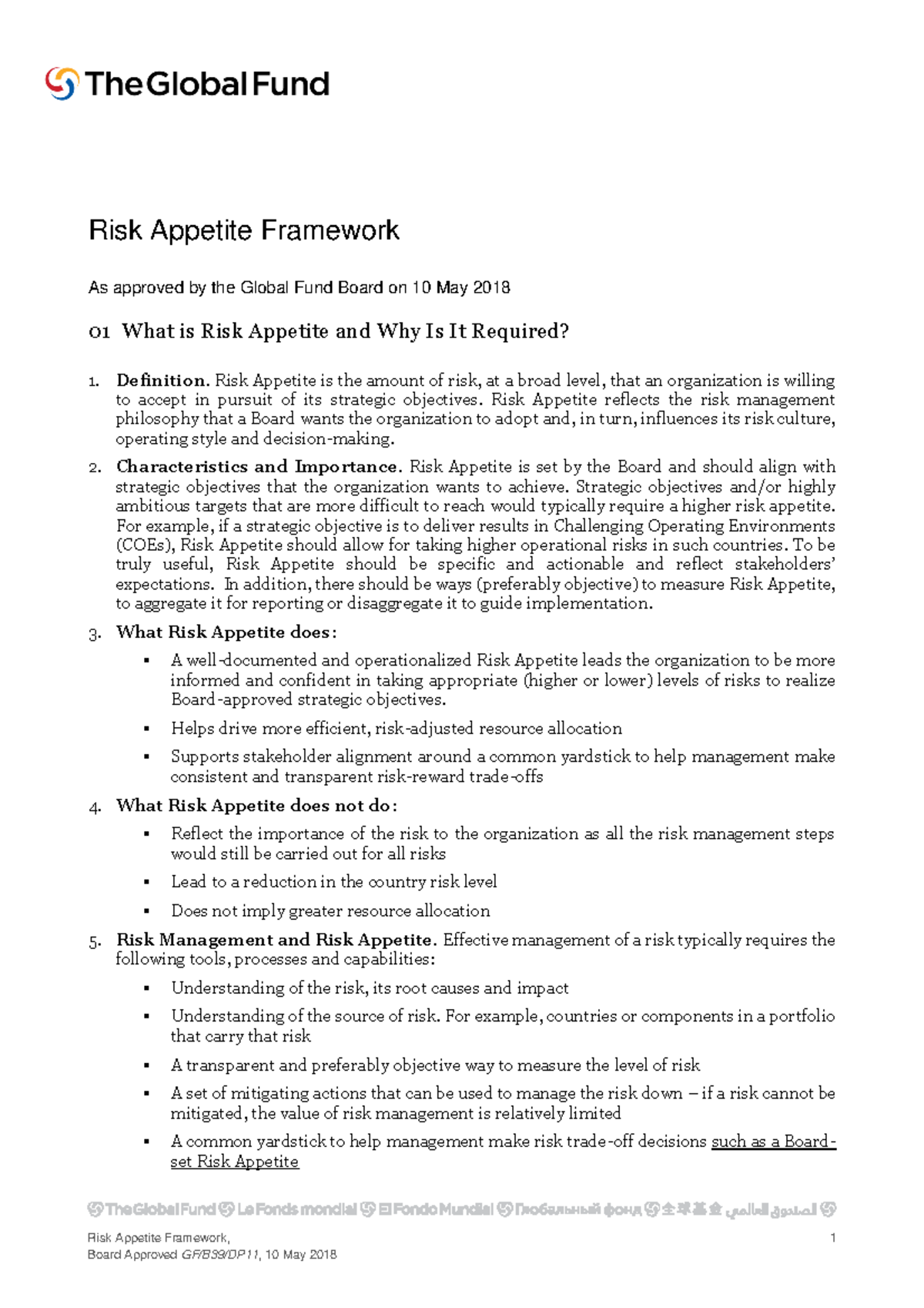 Core riskappetite framework en - Risk Appetite Framework, 1 Risk ...