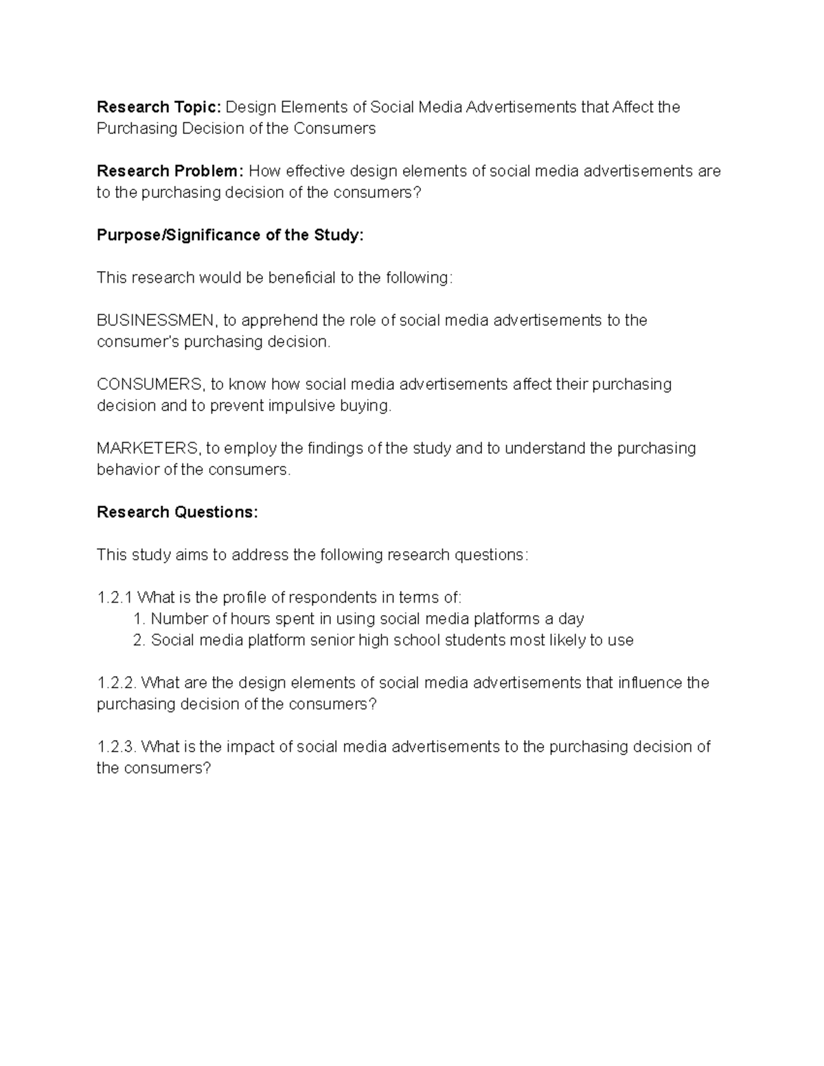 Research Flow of Ideas - example - Research Topic: Design Elements of ...
