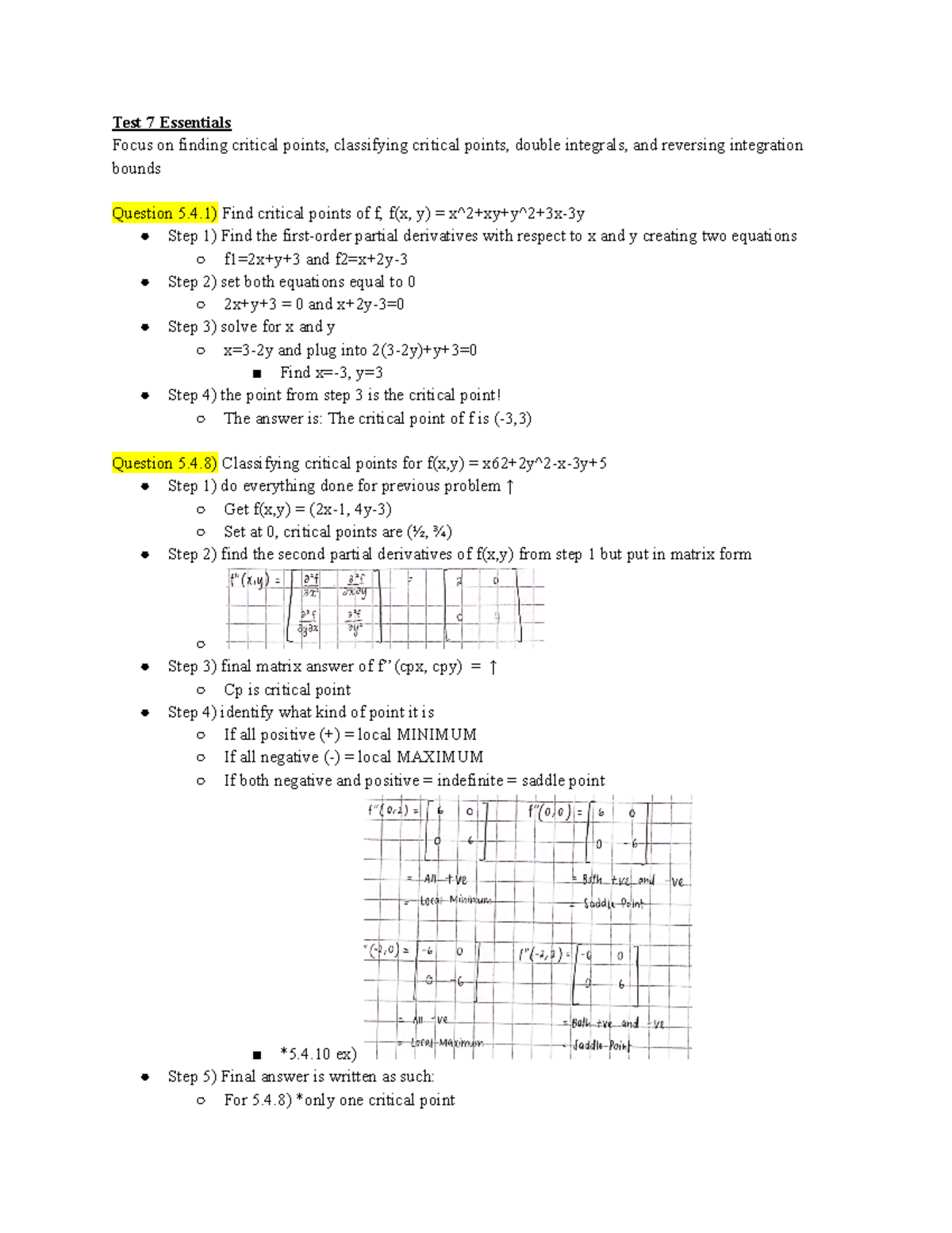Critical Points Study Guide - Test 7 Essentials Focus on finding ...