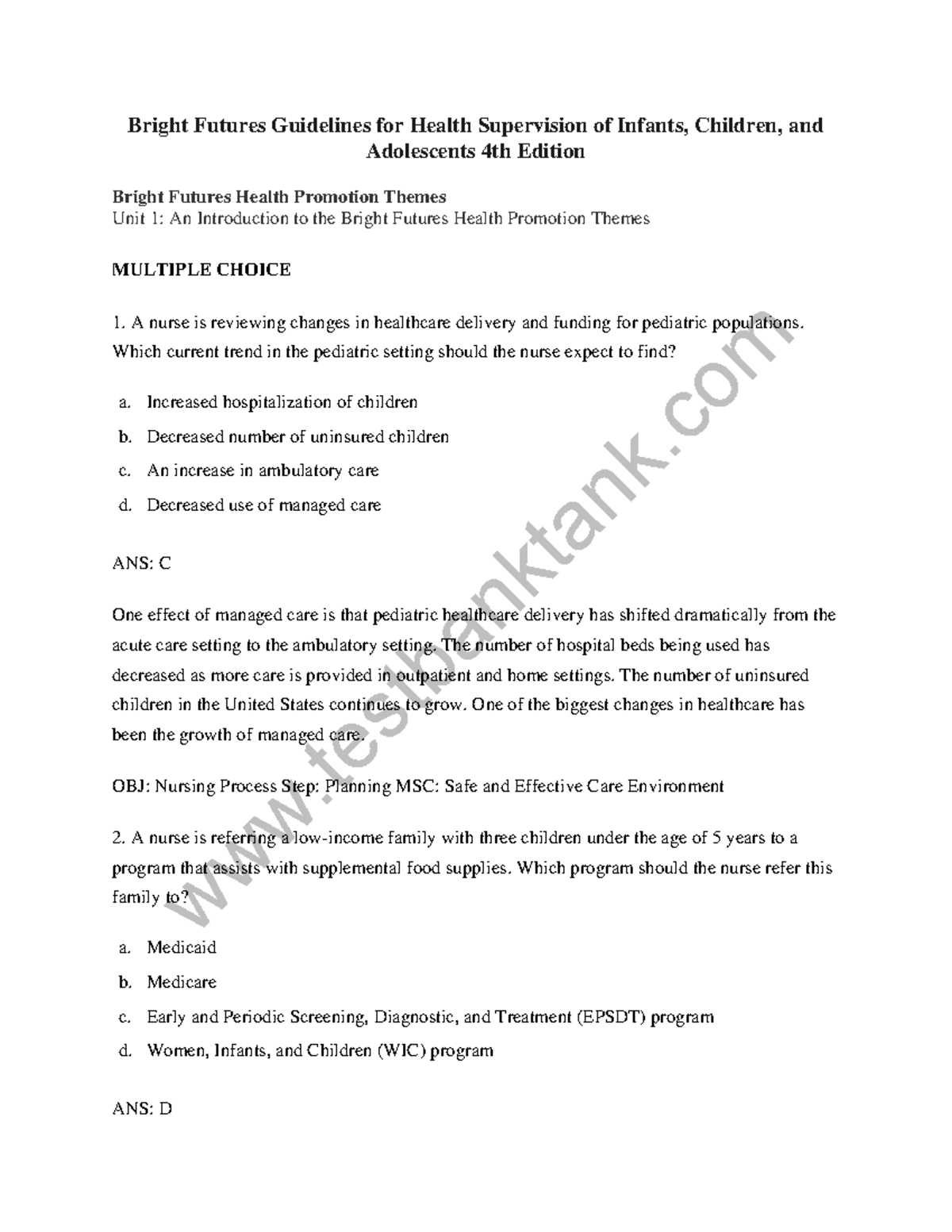 Bright Futures Guideline for Health Supervision of Infants Children and ...