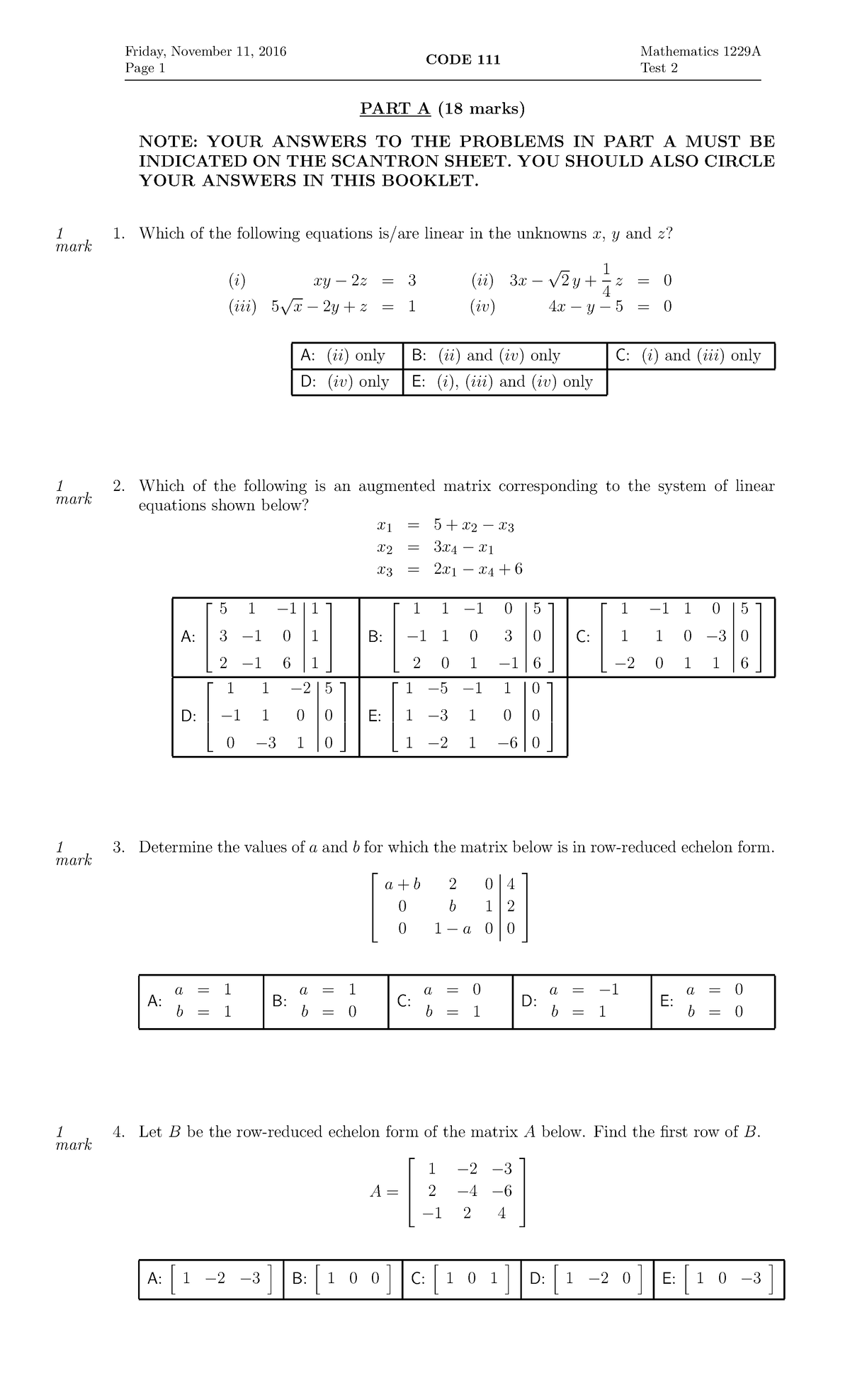 Test 2 2016 - Test - Friday, November 11, 2016 Page 1 CODE 111 ...