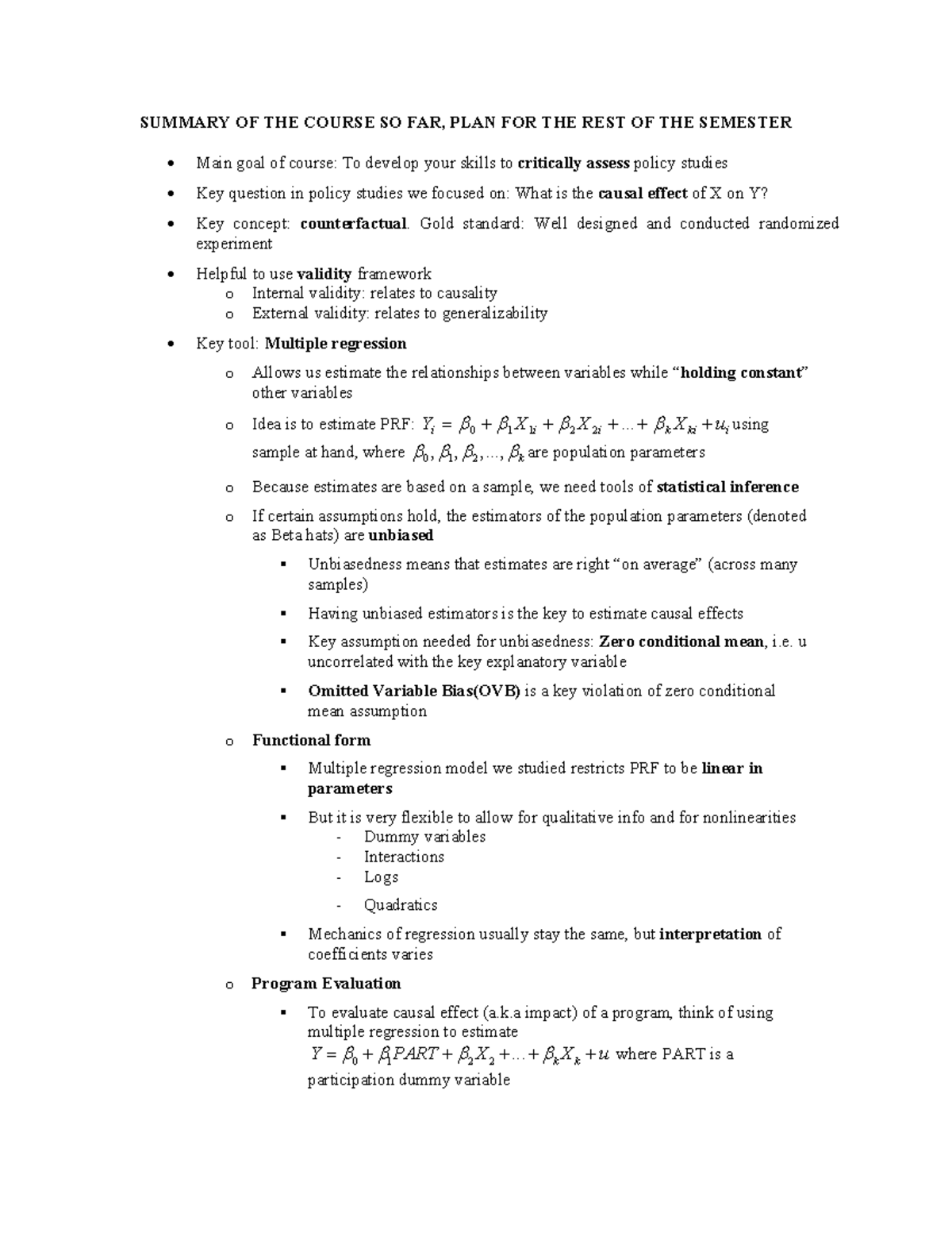 Lecture 6 midtermreview - SUMMARY OF THE COURSE SO FAR, PLAN FOR THE ...