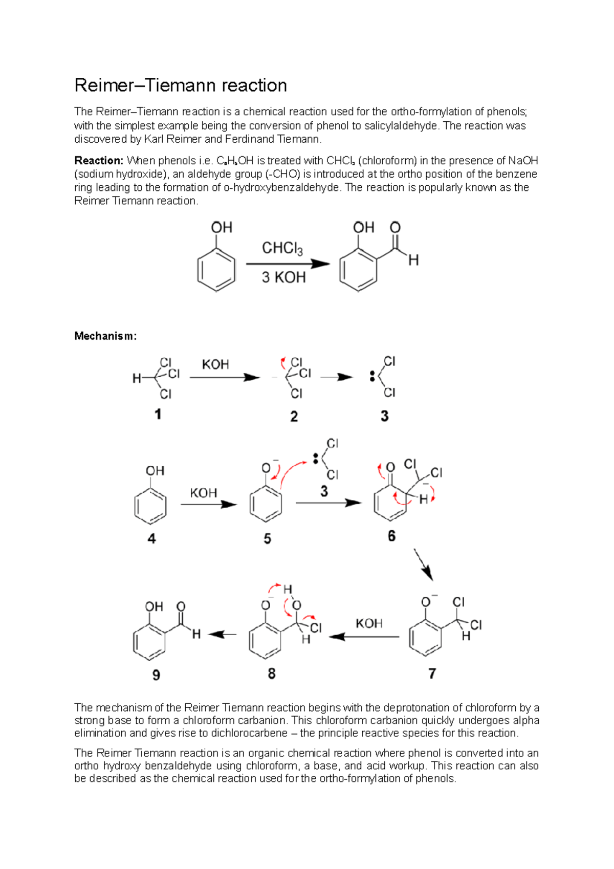 Reimer–Tiemann reaction - The reaction was discovered by Karl Reimer ...