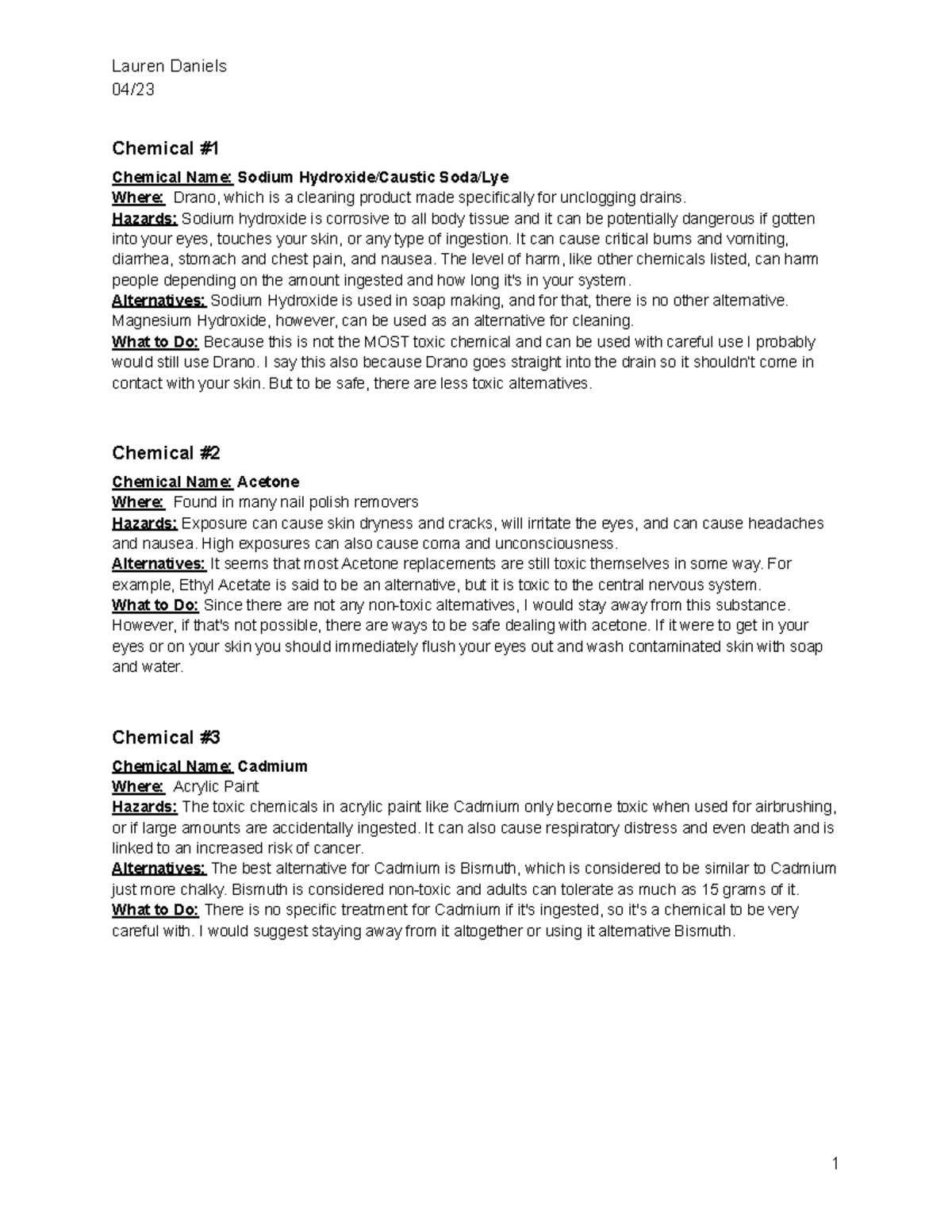 Extra Credit 1 Toxic Chemical Scavenger Hunt - Lauren Daniels 04 ...