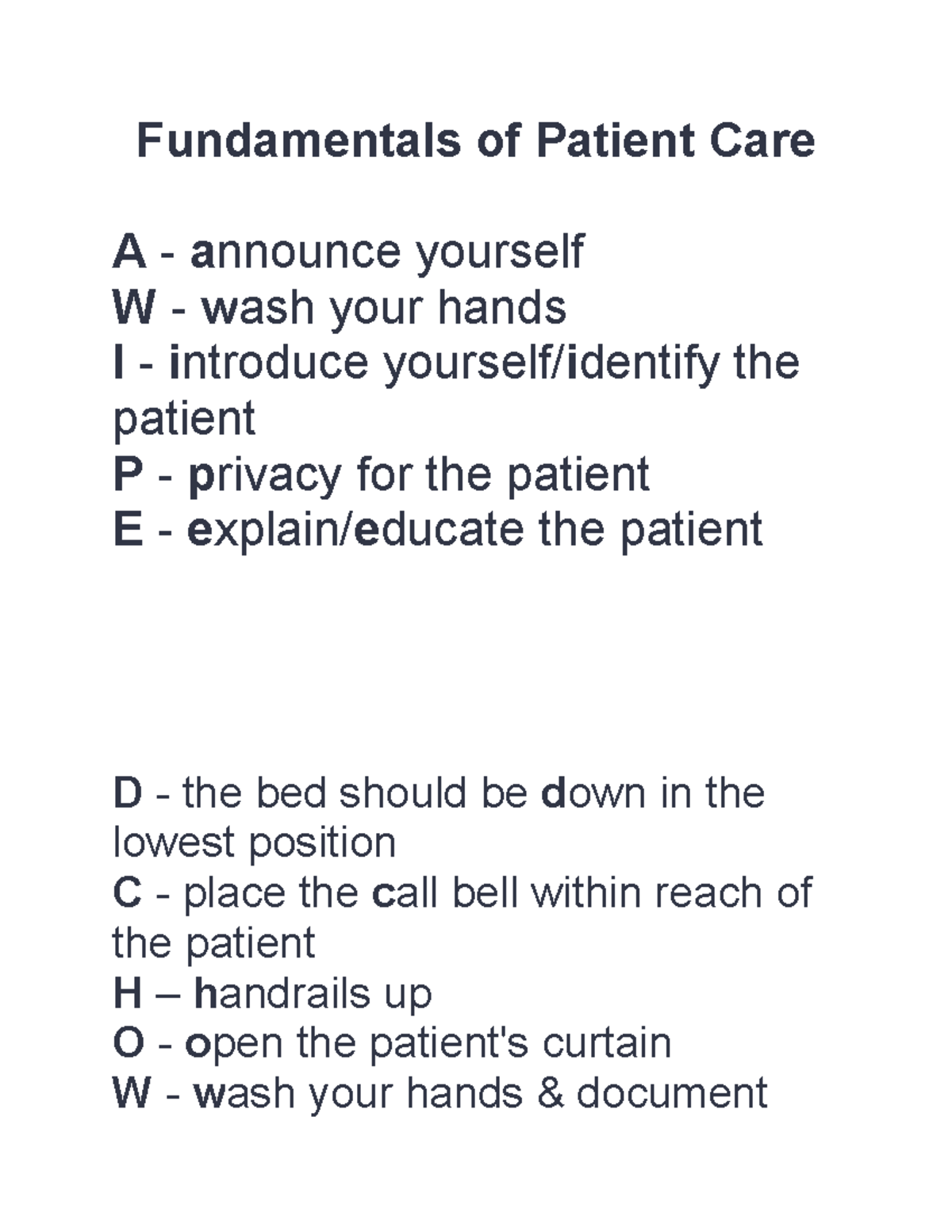 Awipe - 3100 - Fundamentals of Patient Care A - announce yourself W ...