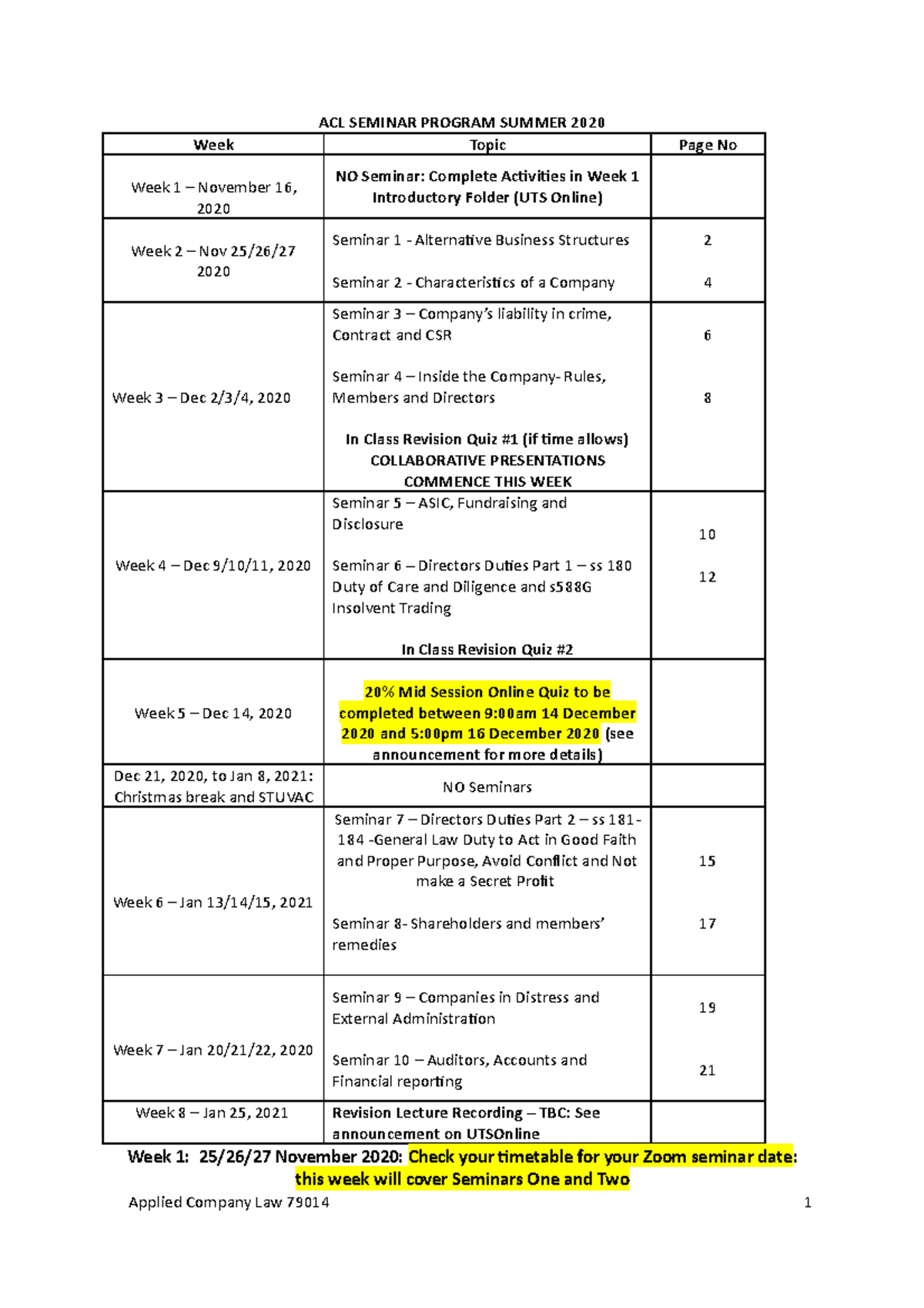 Summer 2020 Seminar Program Topics and Questions - ACL SEMINAR PROGRAM ...