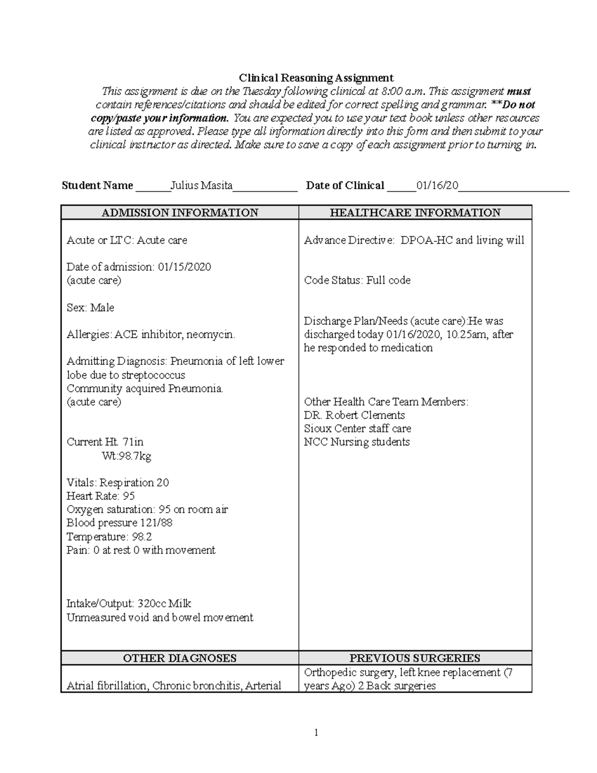 clinical writing - Clinical Reasoning Assignment This assignment is due ...