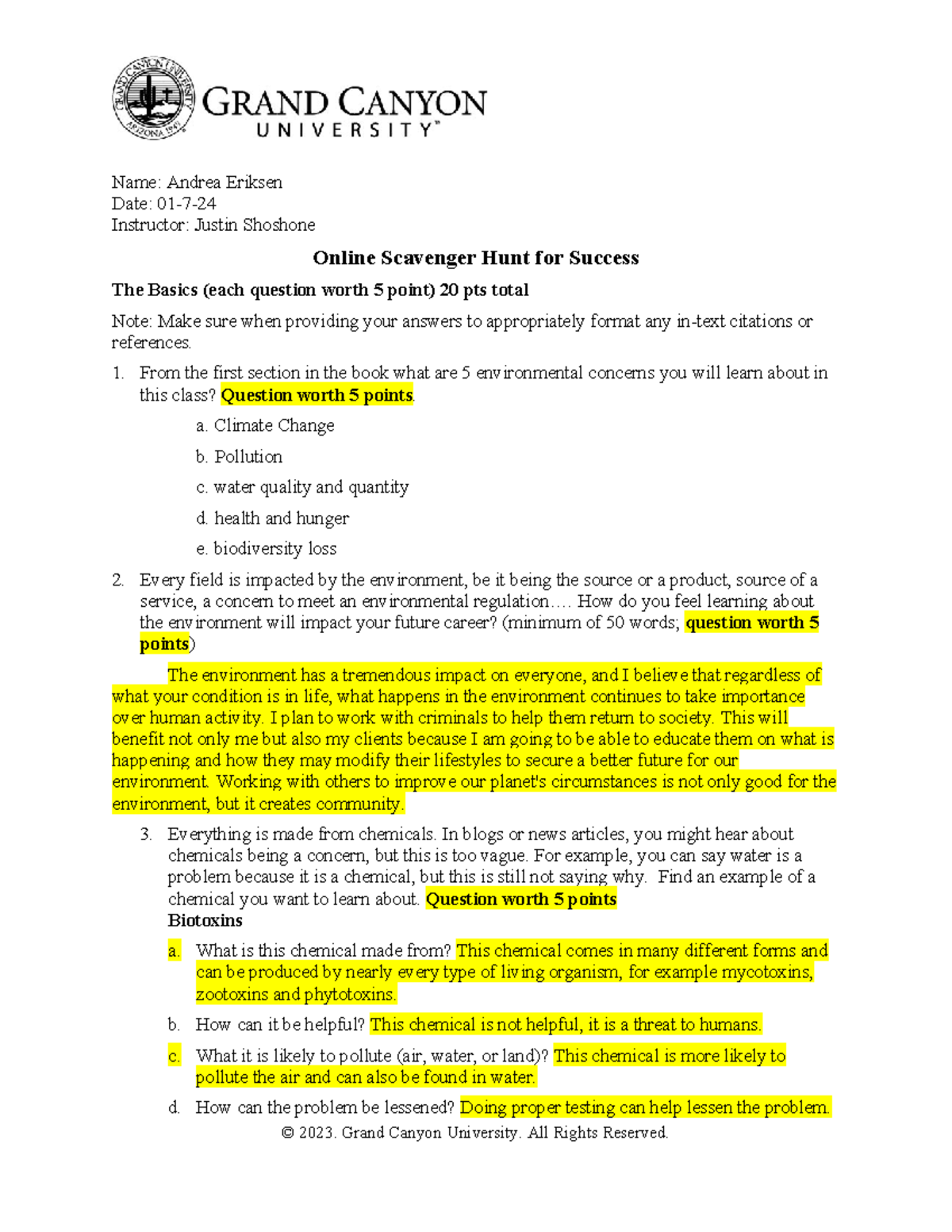 BIO-220-RS-Online Scavenger Hunt For Success Resource- Andrea Eriksen ...