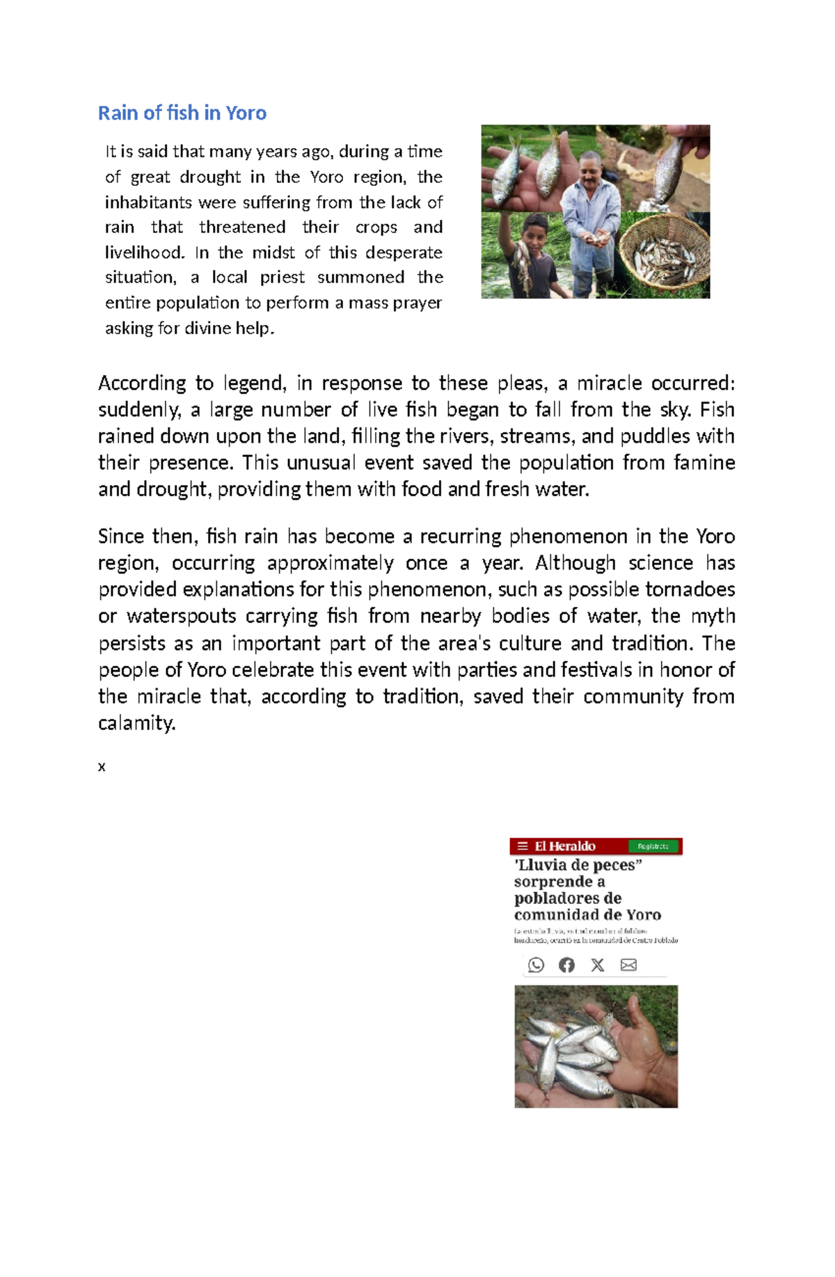 LLuvia de peces - Una leyenda hondureña. - Rain of fish in Yoro ...