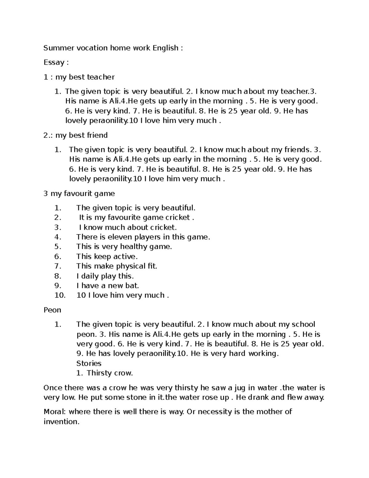 English - Fhjj - Summer vocation home work English : Essay : 1 : my ...