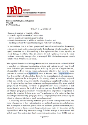 Regional integration and globalisation - Firstly, both concepts aim to ...