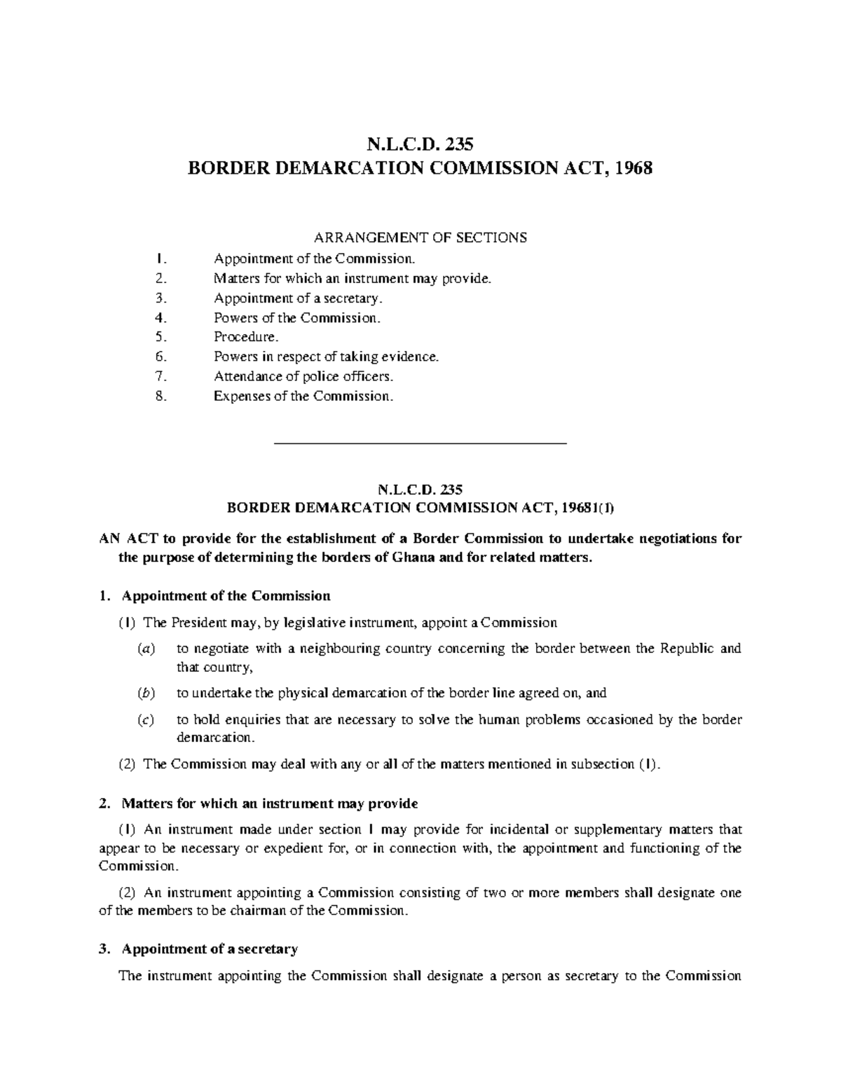 Border Demarcation Commission ACT, 1968 - N.L.C. 235 BORDER DEMARCATION ...