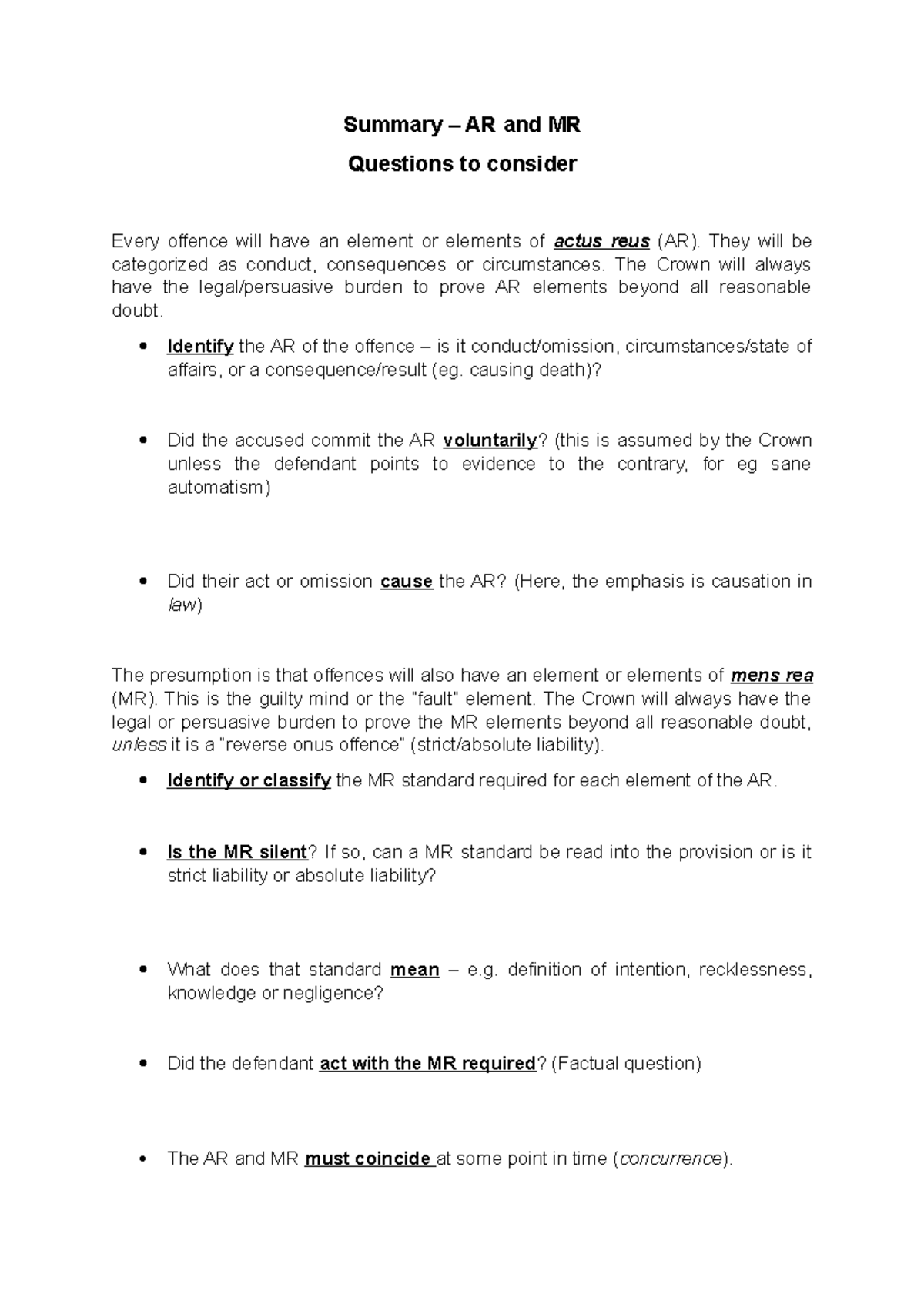 AR and MR Summary Sheet - Summary – AR and MR Questions to consider ...