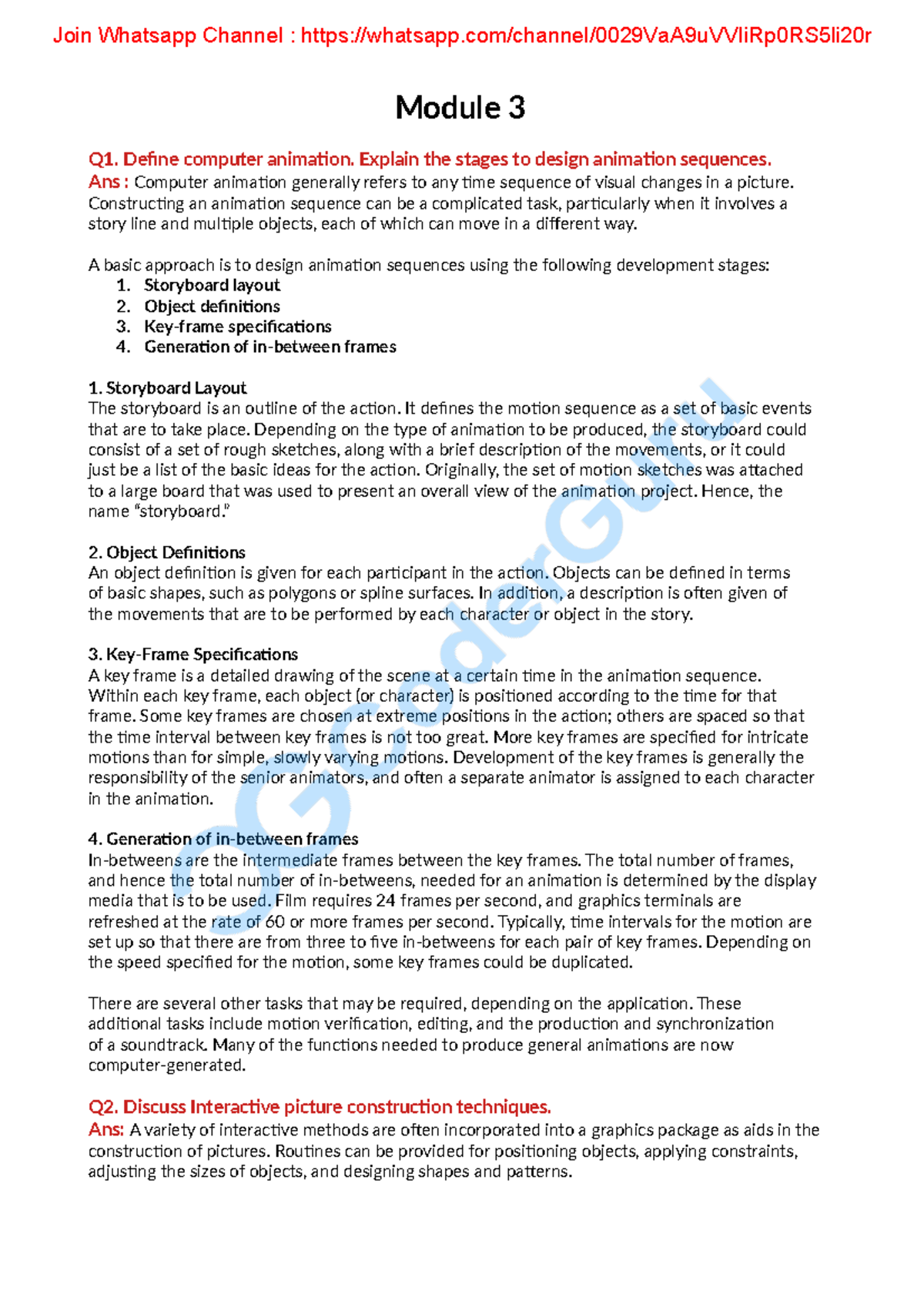 Module 3 CGV - Class notes - Module 3 Q1. Define computer animation ...