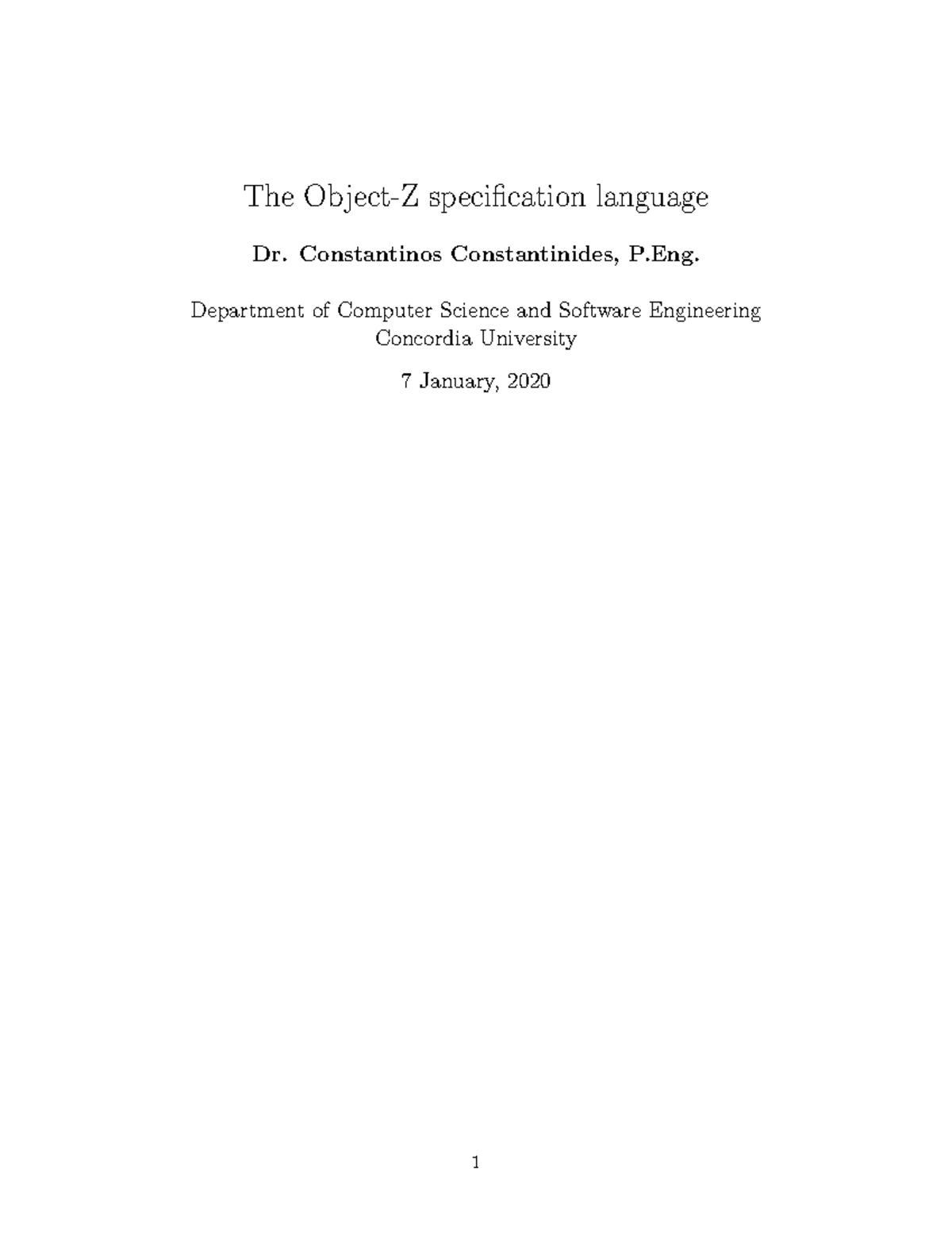 Object z specification article - The Object-Z specification language Dr ...