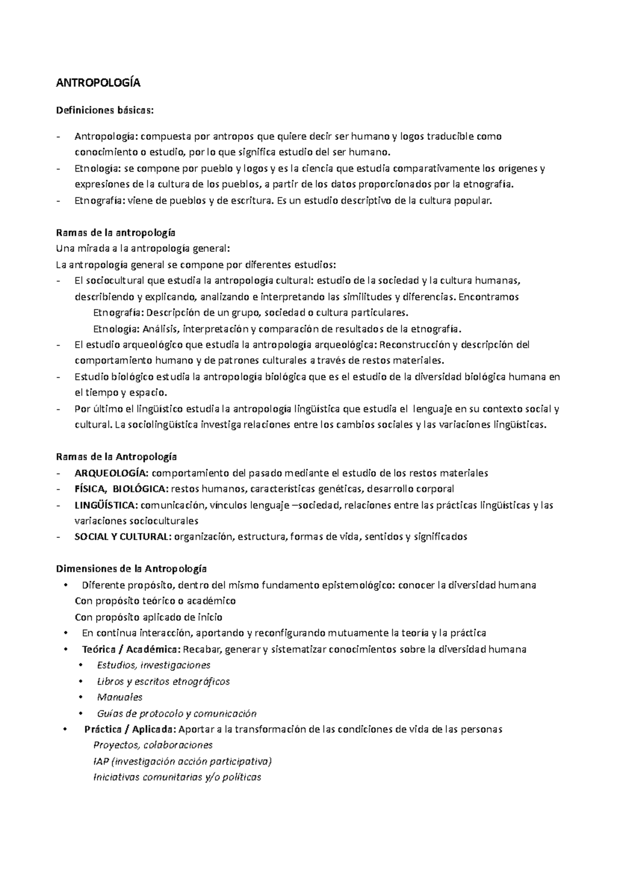 Apuntes antropología - ANTROPOLOGÍA Definiciones básicas ...