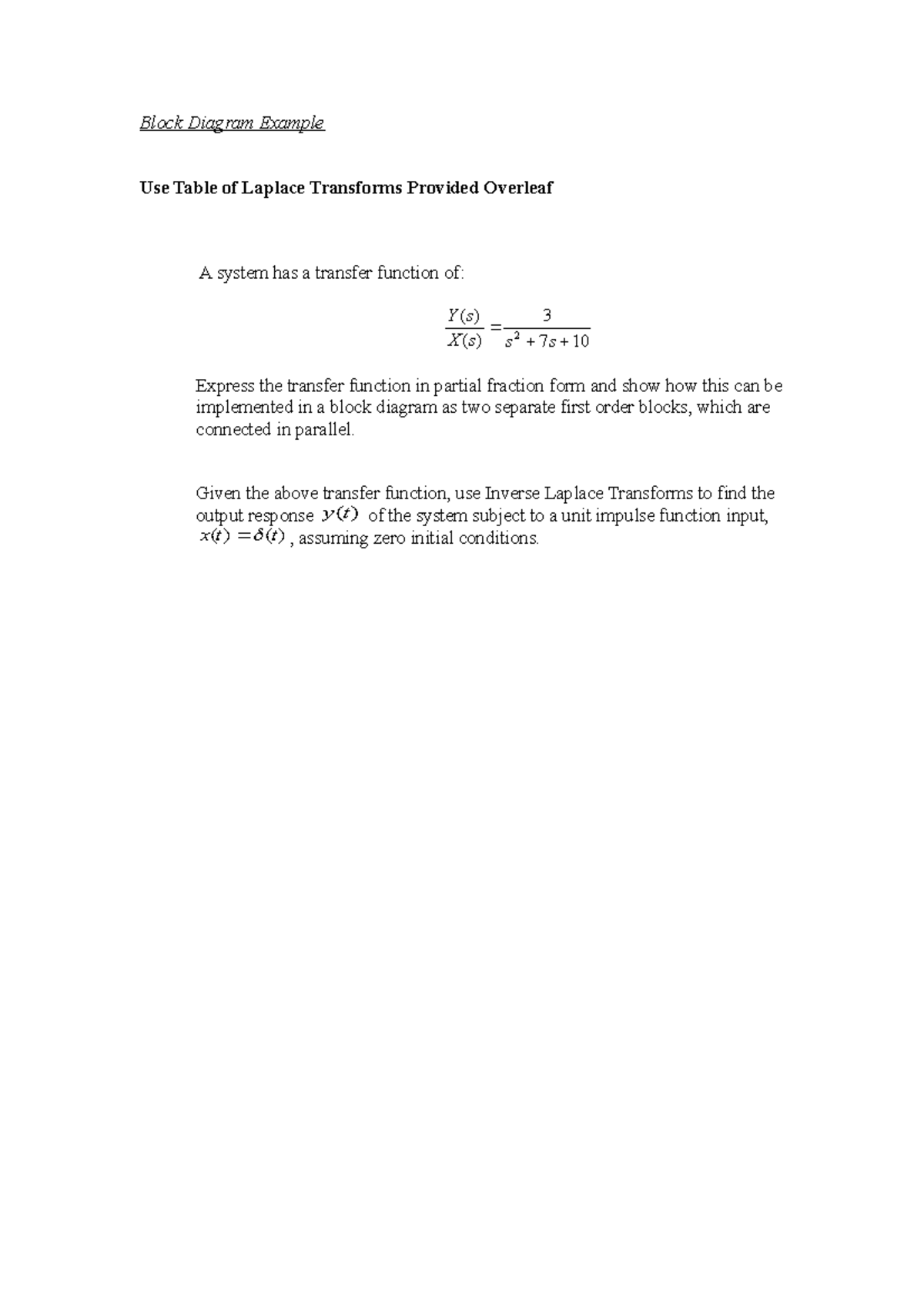 Block diagram example-2 - Block Diagram Example Use Table of Laplace ...