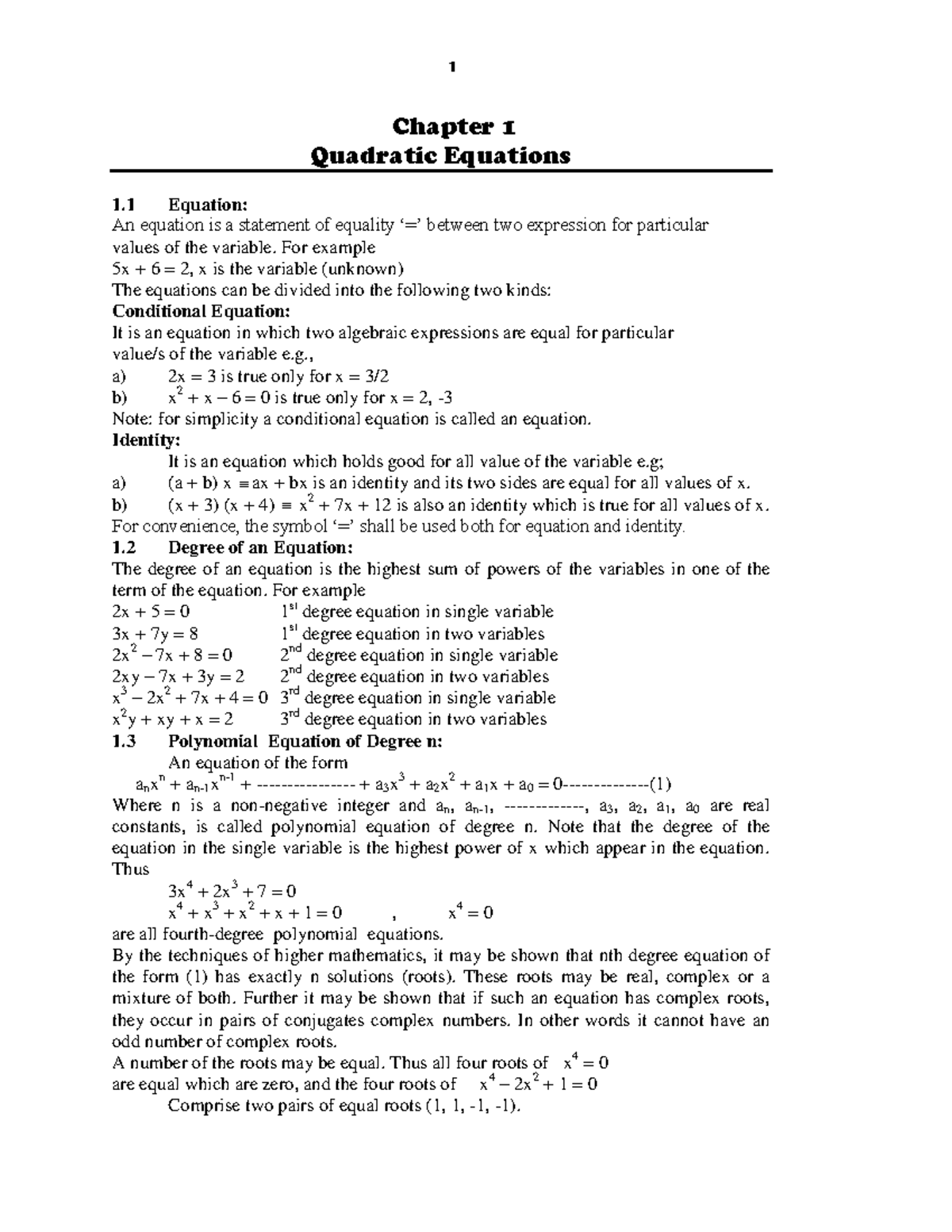 Math Quadratic Eequations - Chapter 1 Quadratic Equations Chapter 1 ...