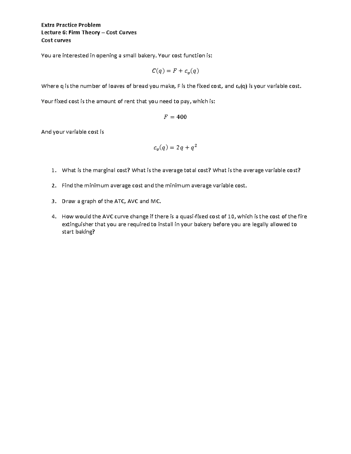 Lecture 06 cost curves - Extra practice problem - Warning: TT: undefined function: 32 Lecture 6 ...