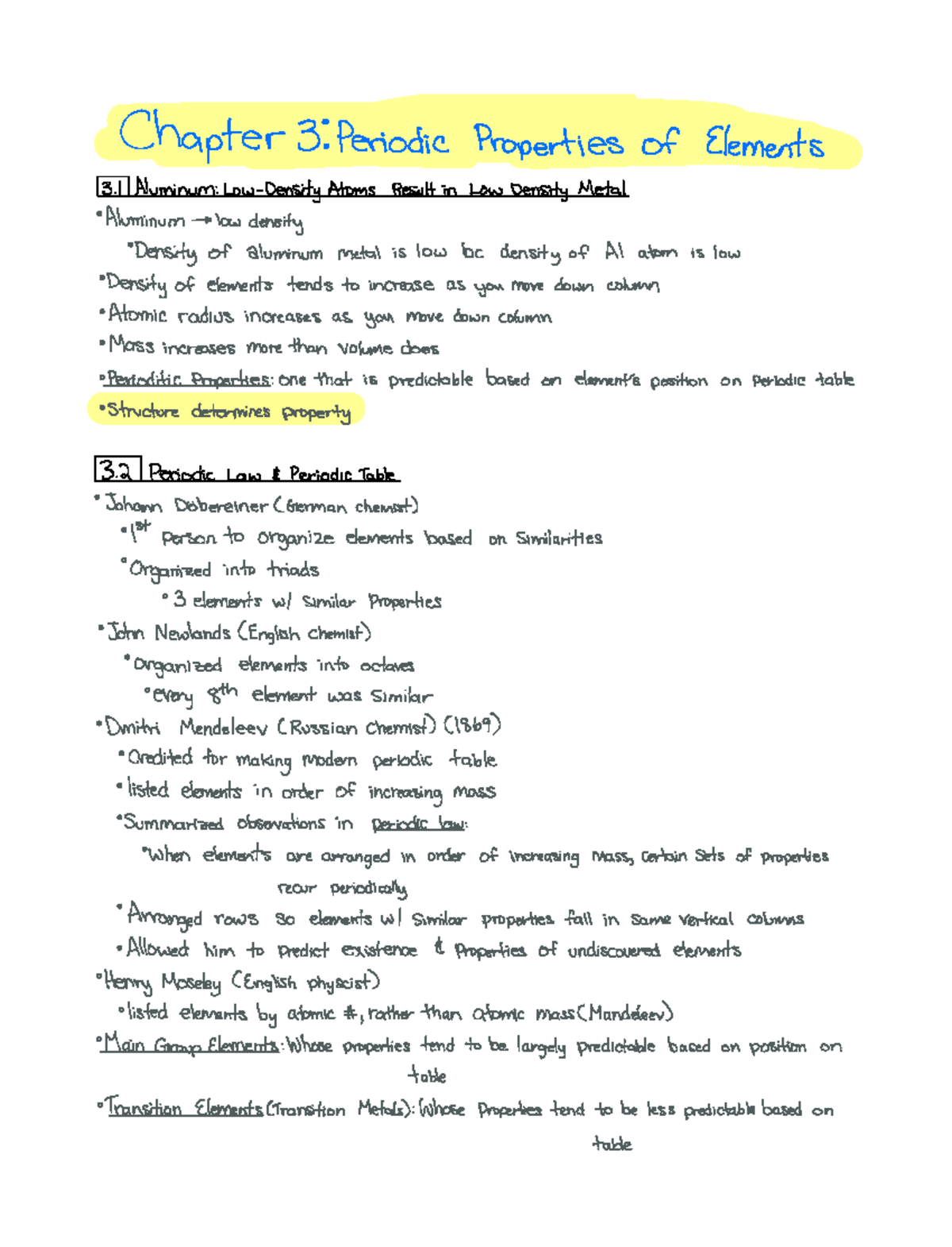 Textbook Notes Chapter 3 - Chapter 3 Periodic Properties of Elements 31 ...