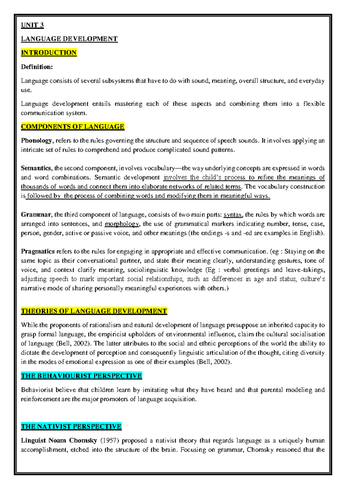 UNIT 3- Language Development - UNIT 3 LANGUAGE DEVELOPMENT INTRODUCTION ...