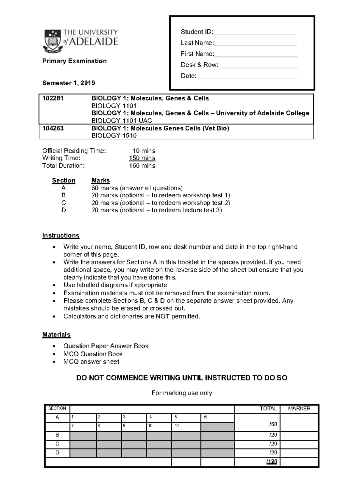 2019 MGC exam section A - Primary Examination Semester 1, 2019 102281 ...