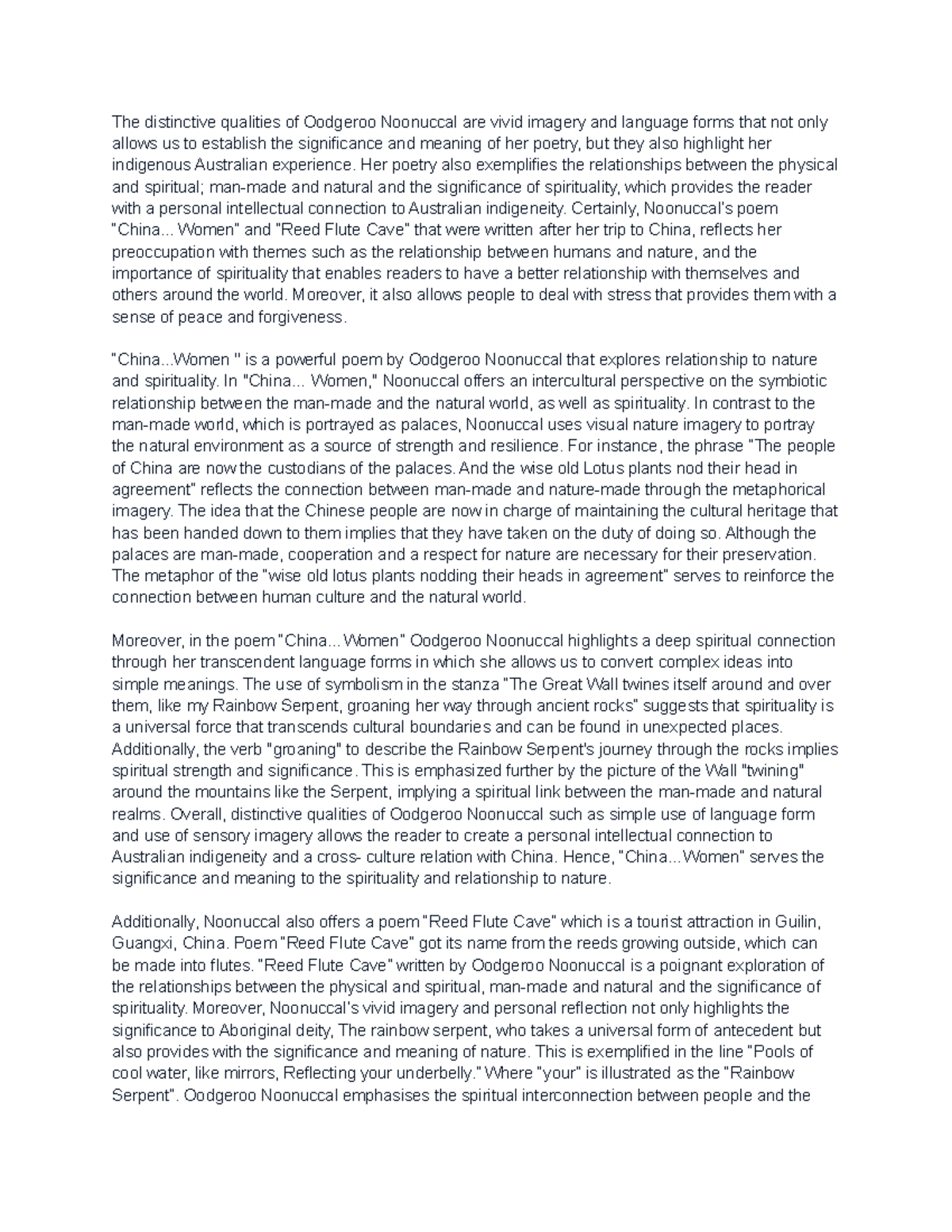 Oodgeroo Noonuccal poetry essay - The distinctive qualities of Oodgeroo ...