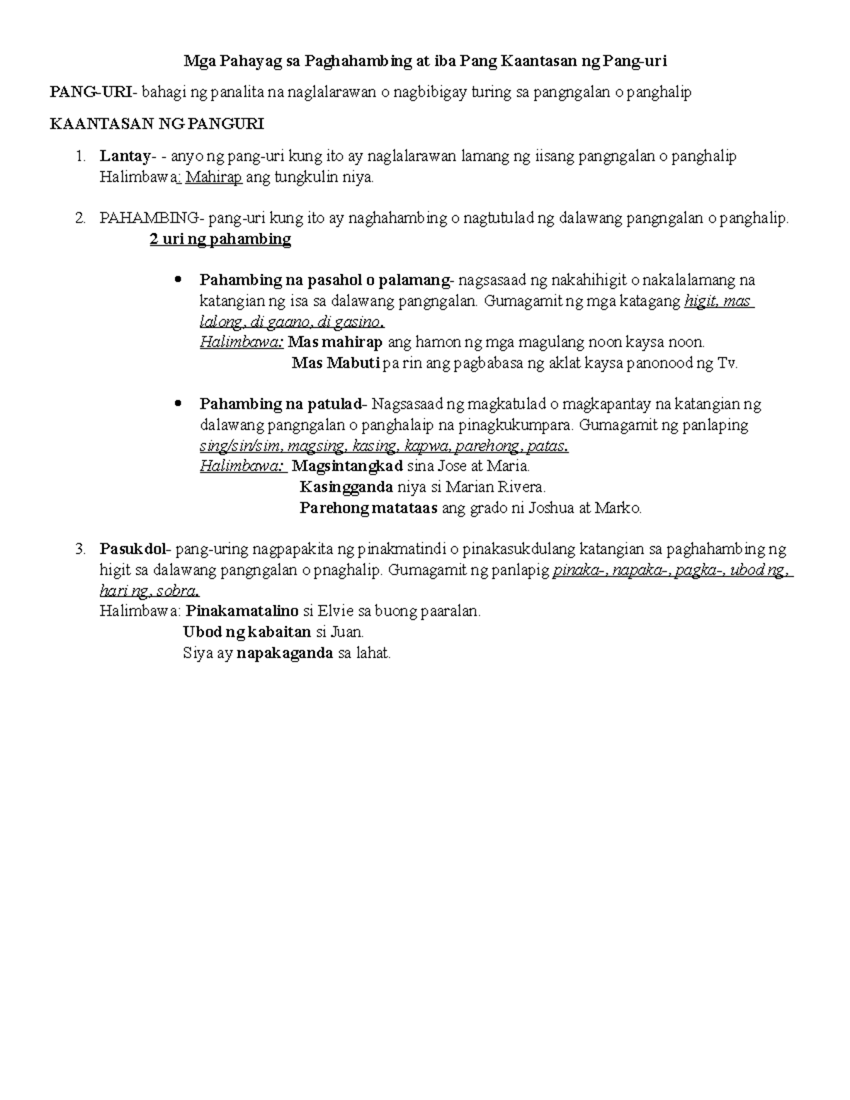 Grade 7 Lecture Notes - vfj.j - Mga Pahayag sa Paghahambing at iba Pang ...