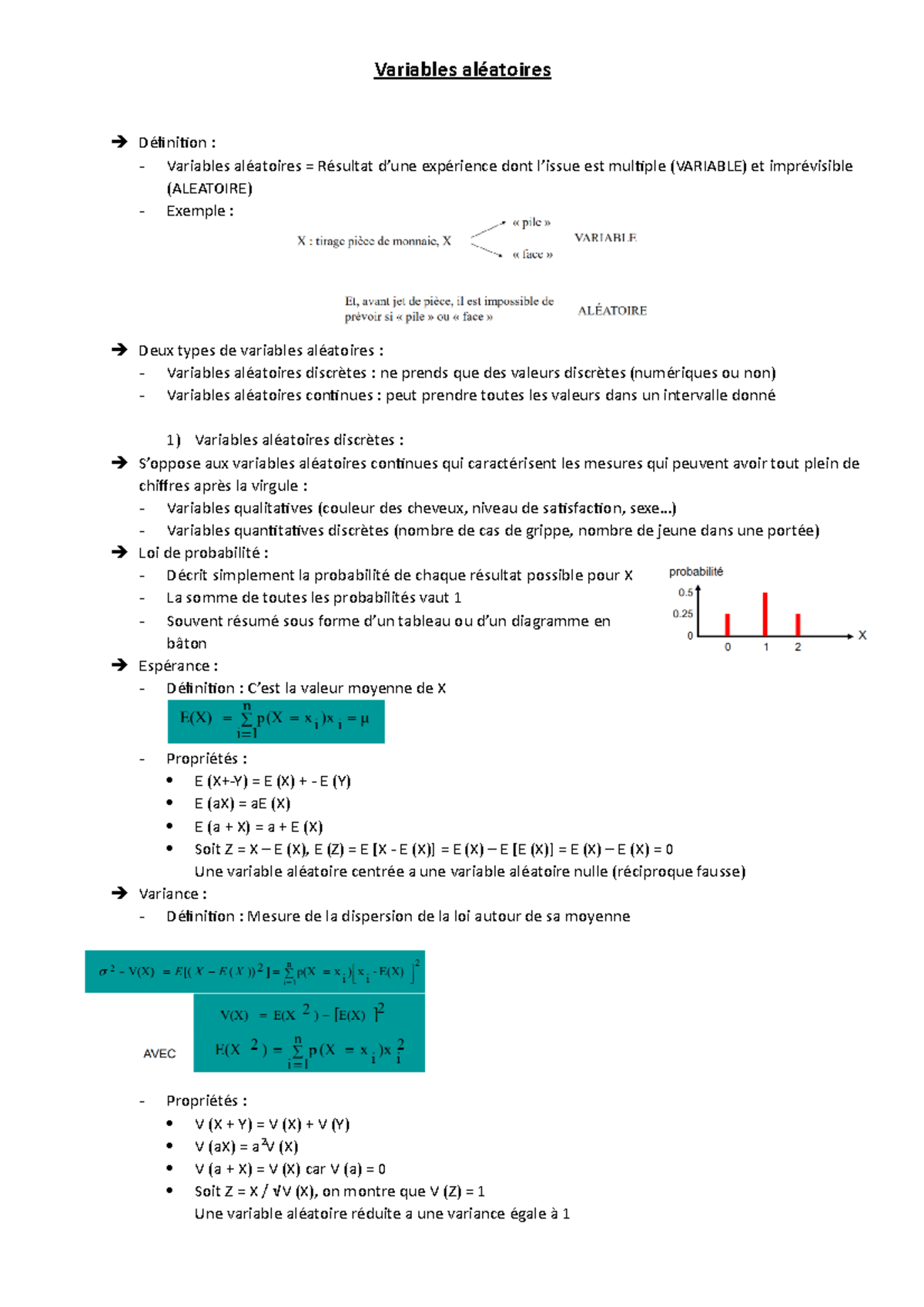 Cours Variable aléatoire - Variables aléatoires Définition : - - Studocu