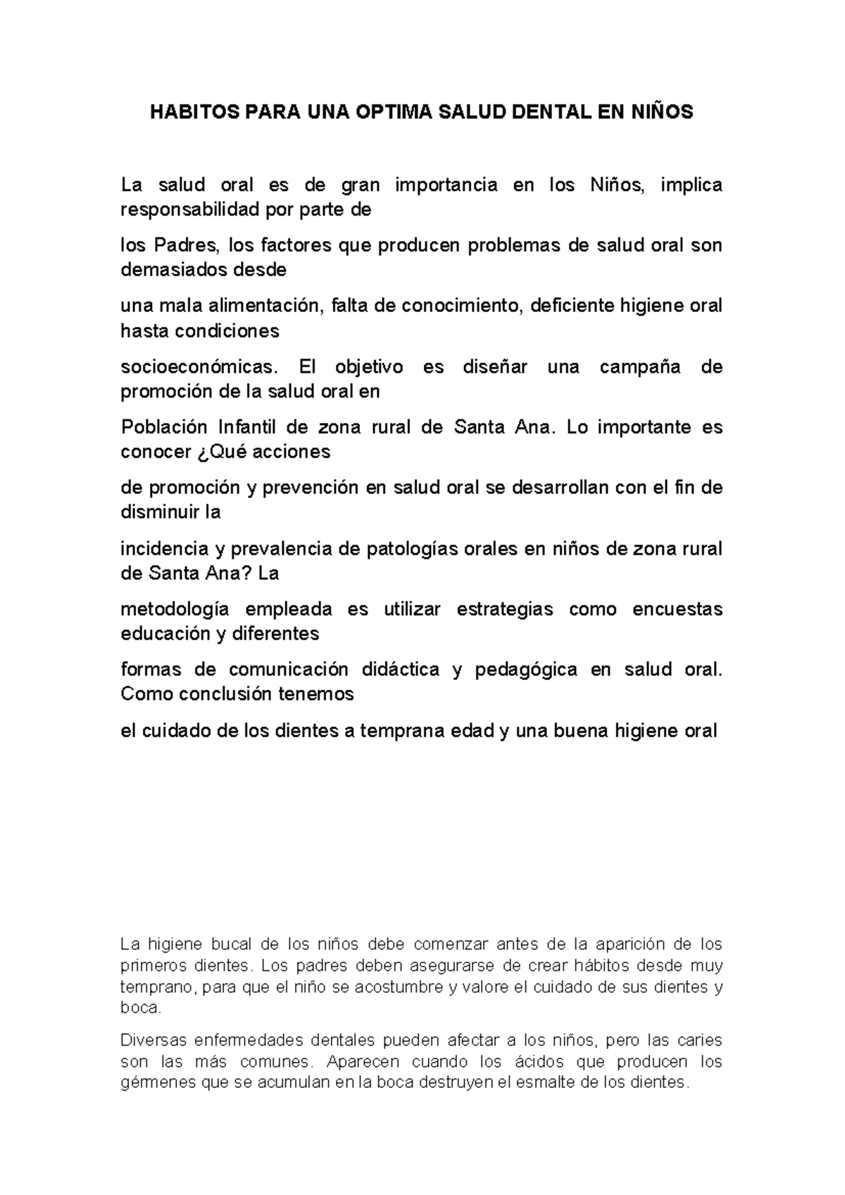 Habitos dentales - HABITOS PARA UNA OPTIMA SALUD DENTAL EN NIÑOS La ...