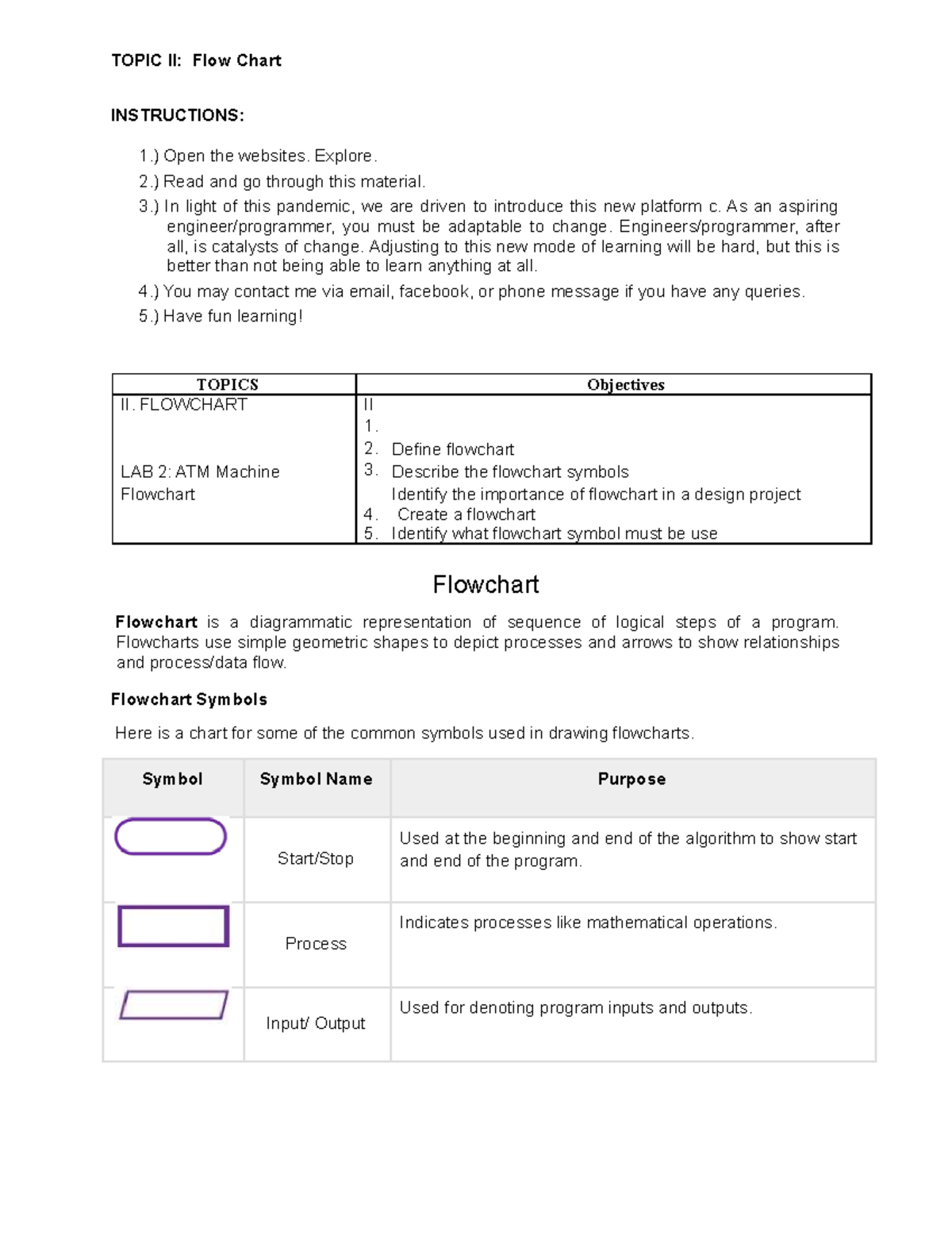 Topic II FLow Chart - hope it will help - TOPIC II: Flow Chart ...