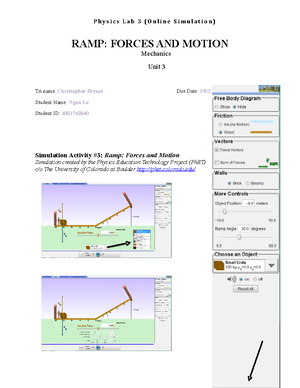 Lab1-Knematics 2-D Online - Kinematics in Two Dimensions Mechanics Unit 2 TA name: Awat ...