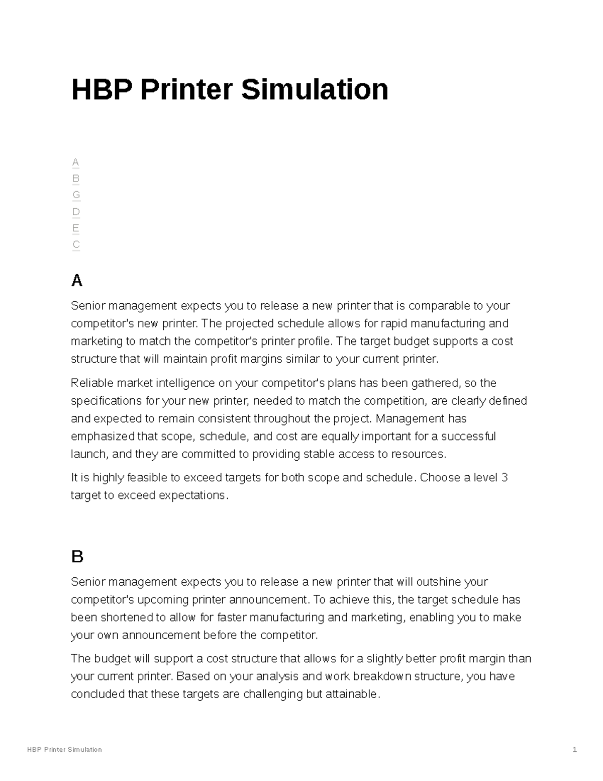 HBP Sim Notes - HBP Printer Simulation A Senior management expects you ...