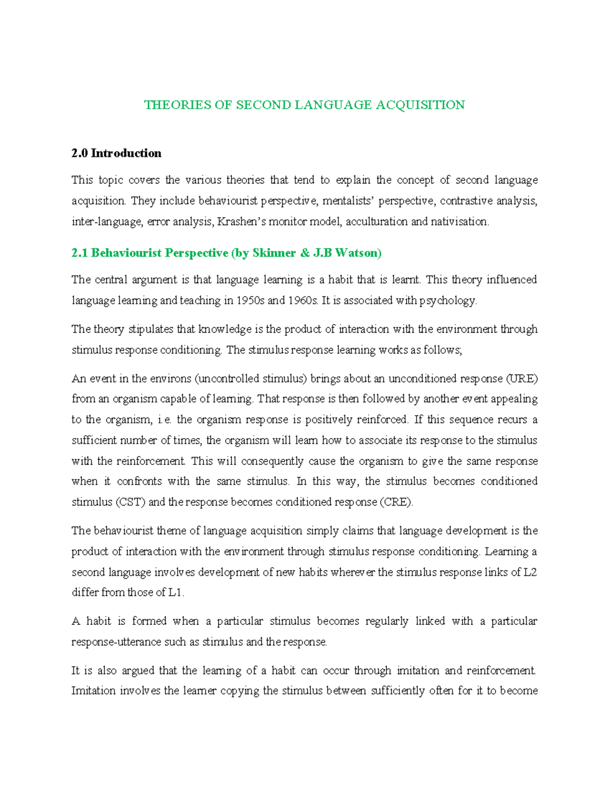 Theories OF Second Language Acquisition - THEORIES OF SECOND LANGUAGE ...