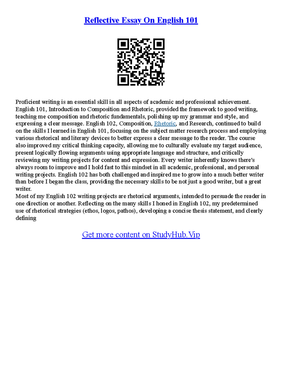 Sample Essay Writings - Reflective Essay On English 101 Proficient ...