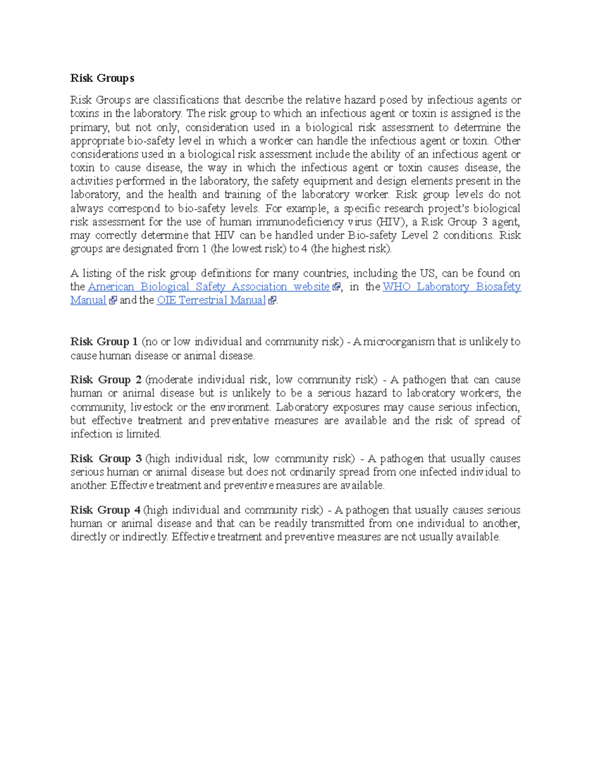 Risk groups - good - Risk Groups Risk Groups are classifications that ...