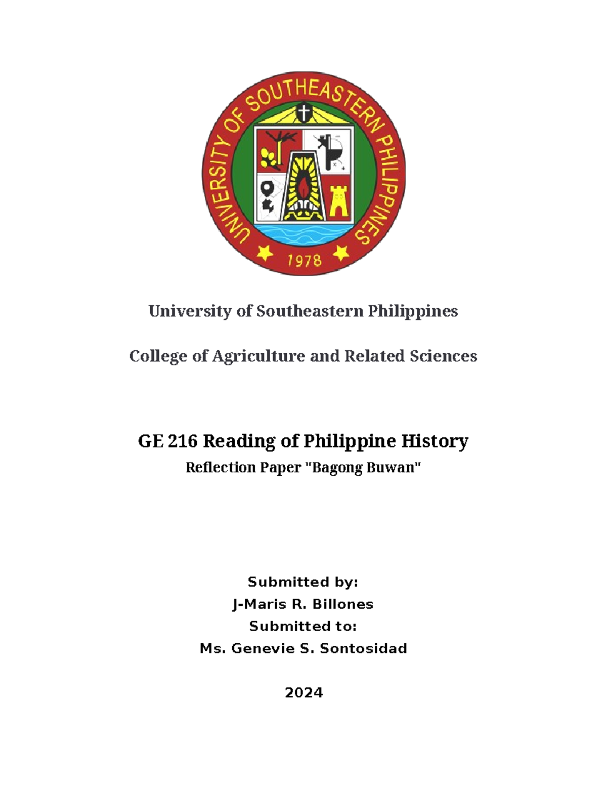 Reflection Bagong Buwan - Readings in Philippine History - University ...