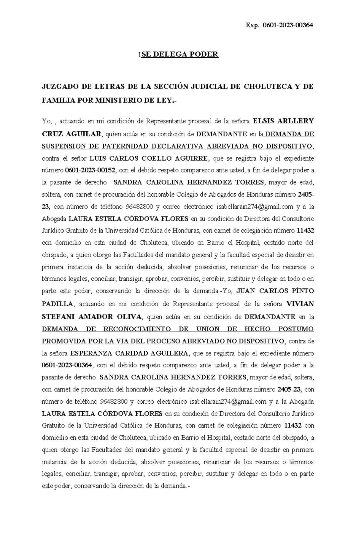 Delegar Poder - Exp. 0601-2023- 1 SE DELEGA PODER JUZGADO DE LETRAS DE ...