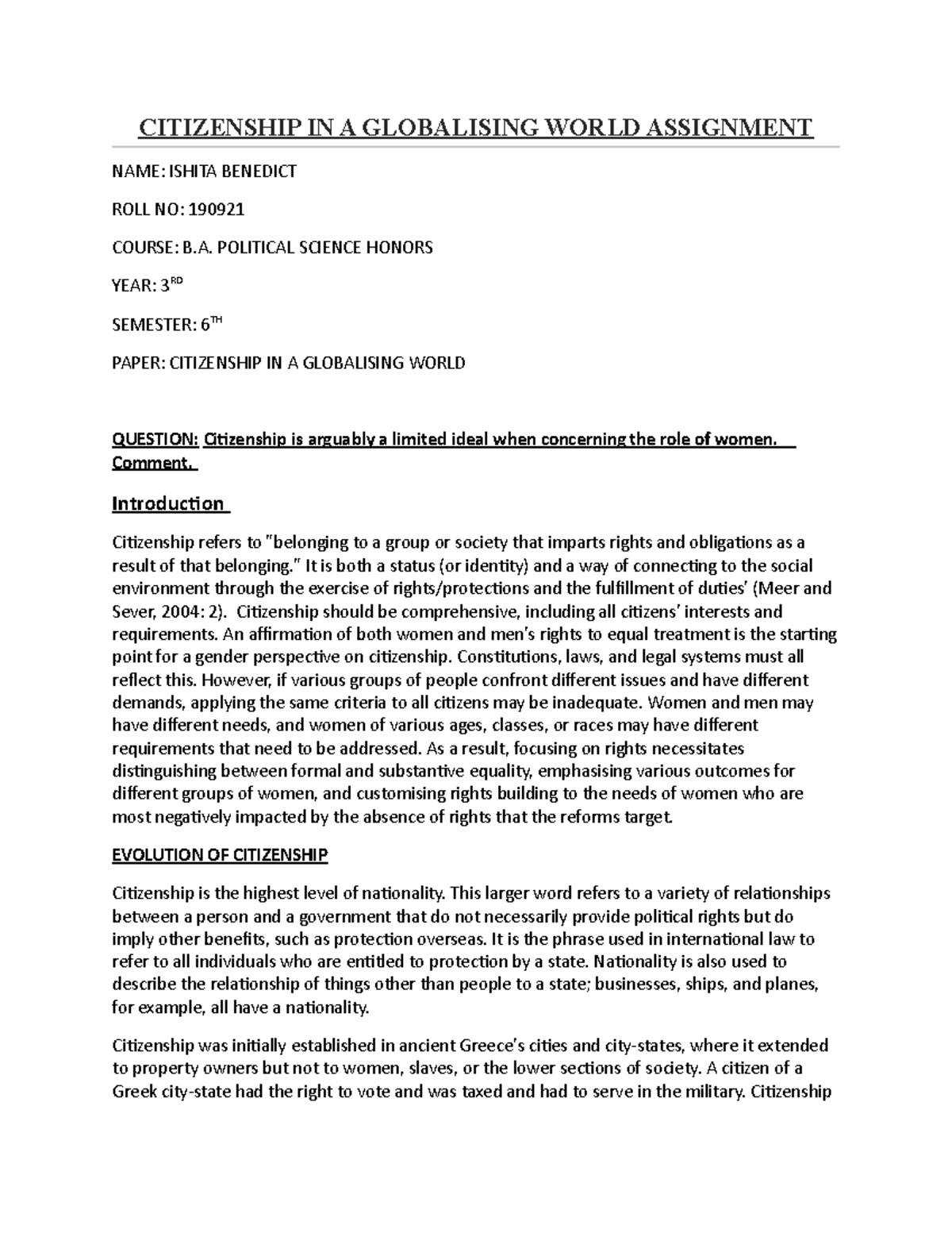 Citizenship IN A Globalising World Assignment 2022 - CITIZENSHIP IN A ...